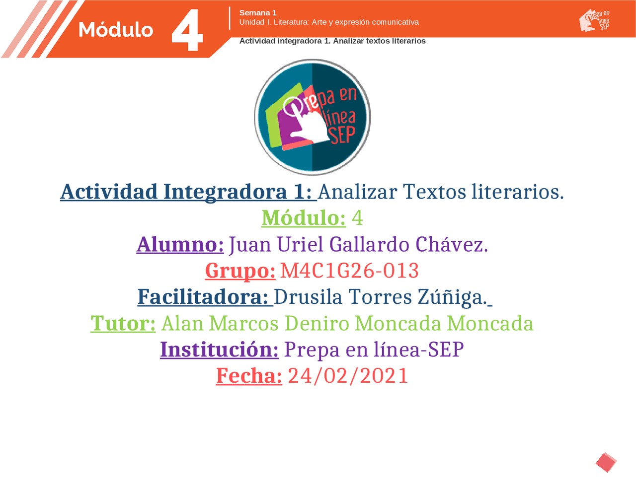 Actividad Integradora 1 módulo 4 - Docsity