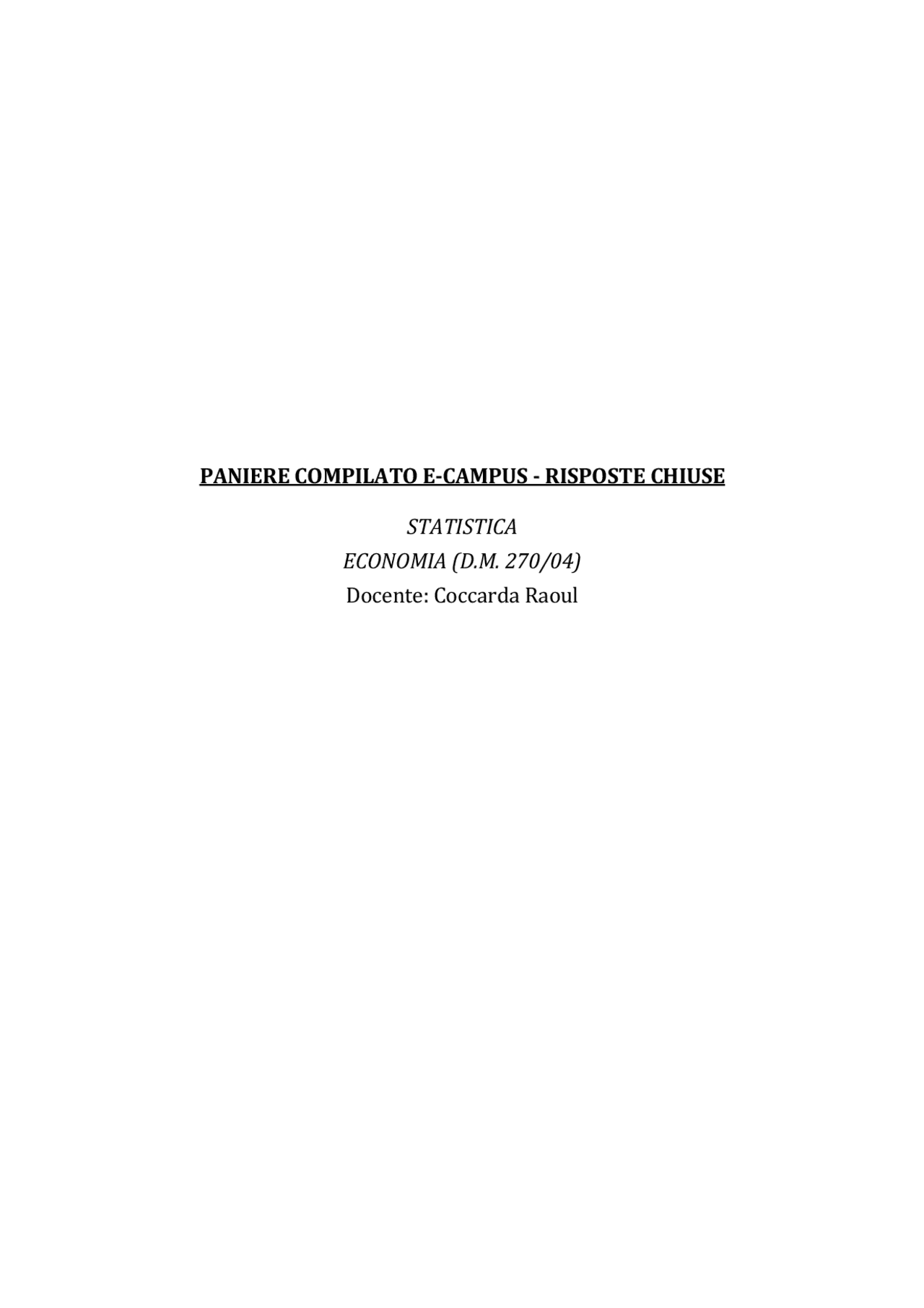 Paniere Compilato E Campus Risposte Chiuse Statistica Prof Coccarda
