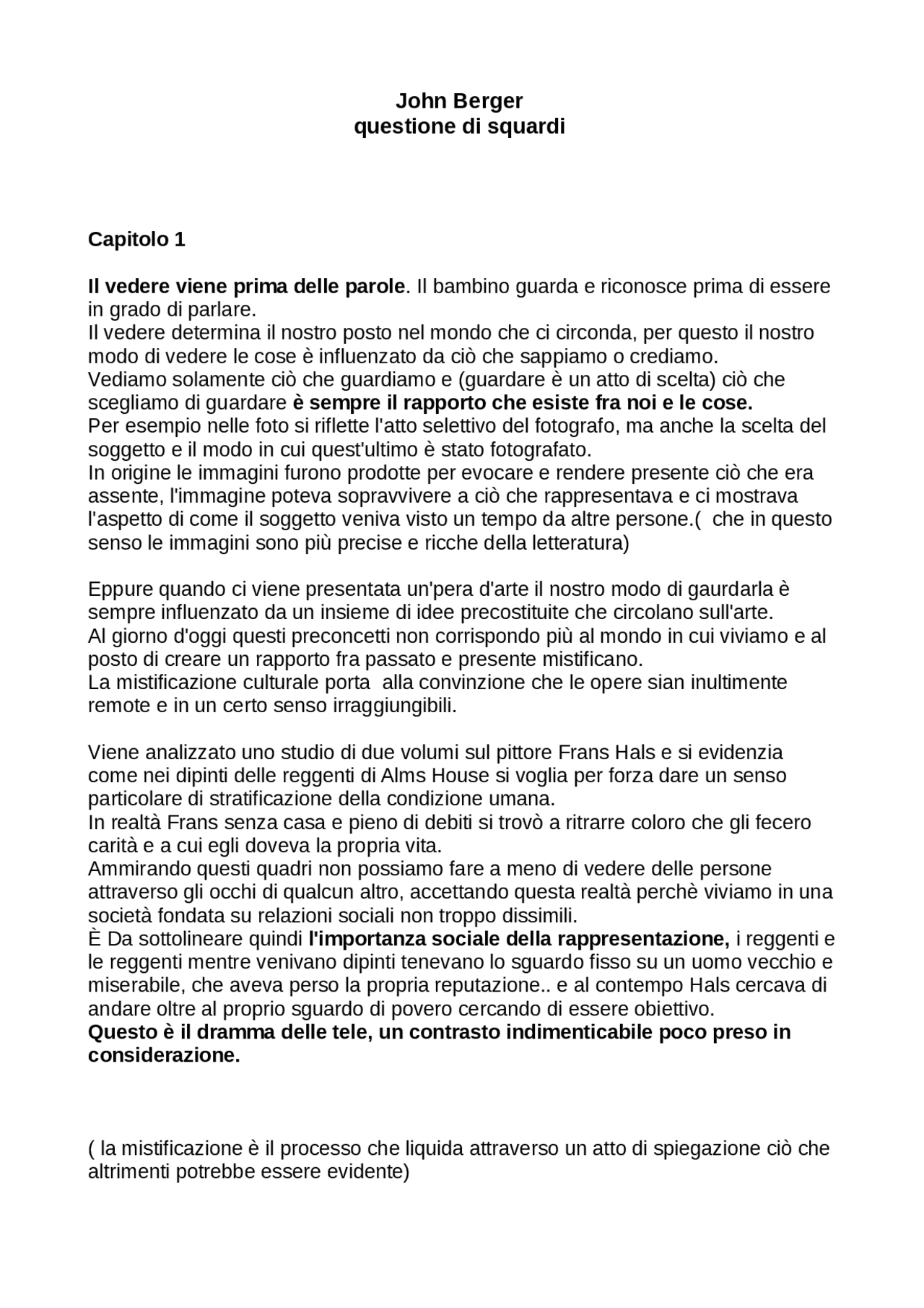 Riassunto Questione Di Sguardi Di John Berger Summaries Of