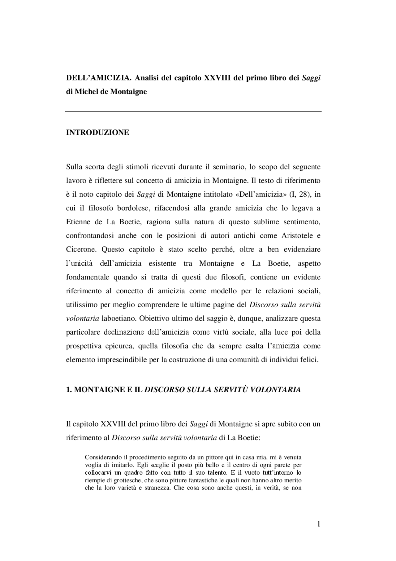 Dellamicizia Montaigne Docsity