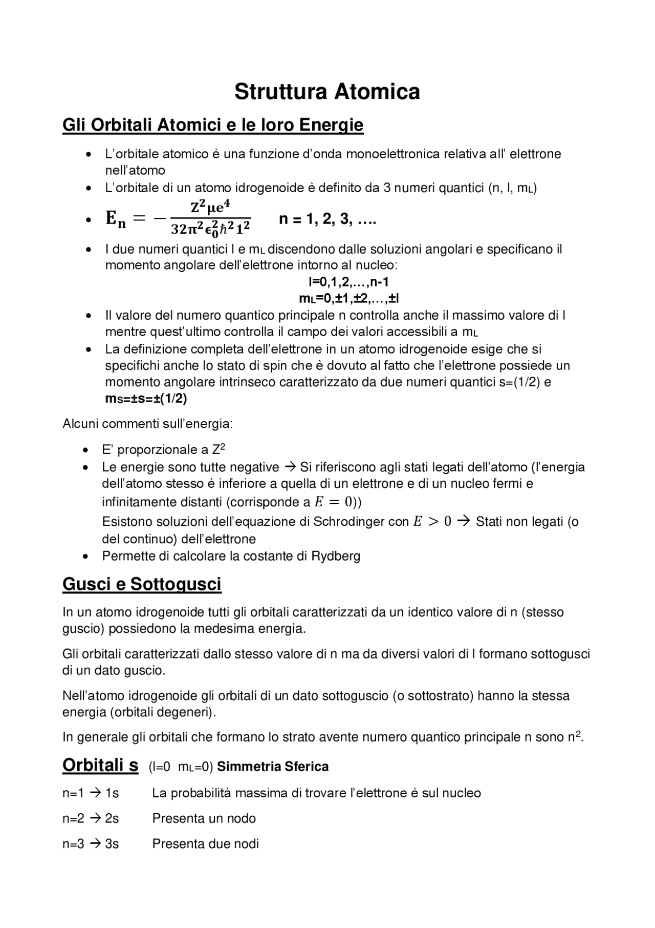 Struttura Atomica E Formule Docsity