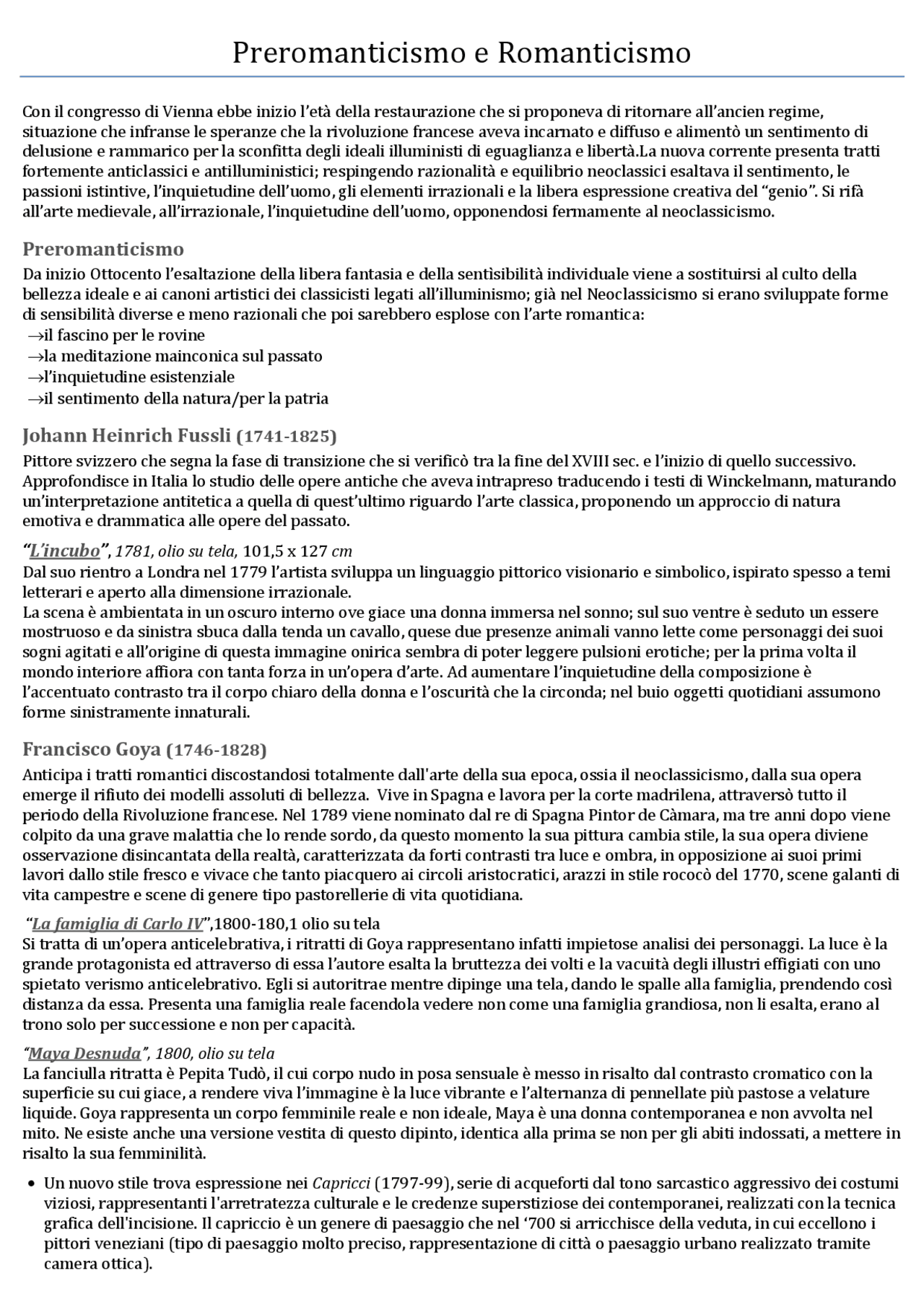 Storia dell'arte: Preromanticismo e Romanticismo - Docsity