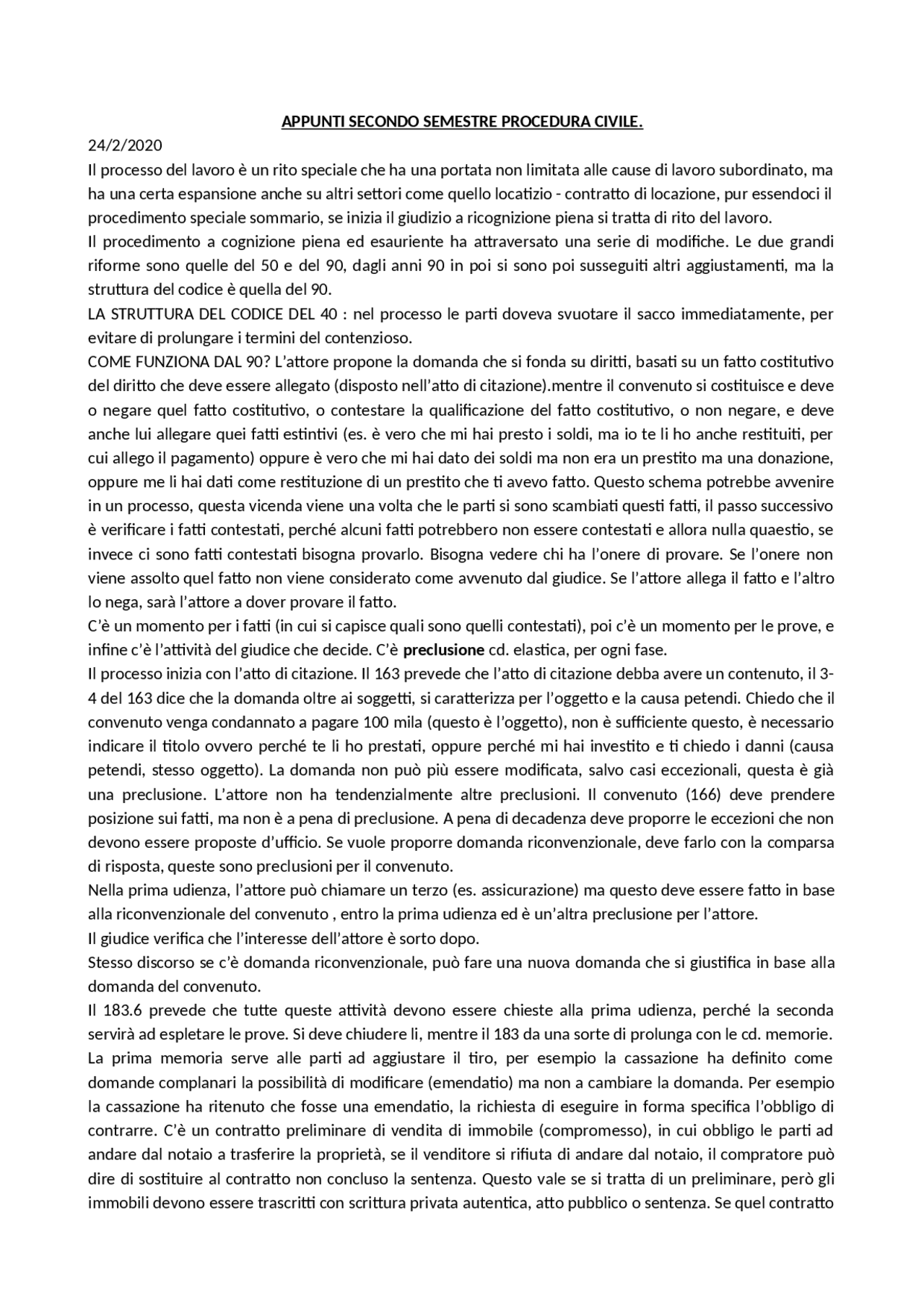 Appunti Prima Lezione Procedura Civile Docsity