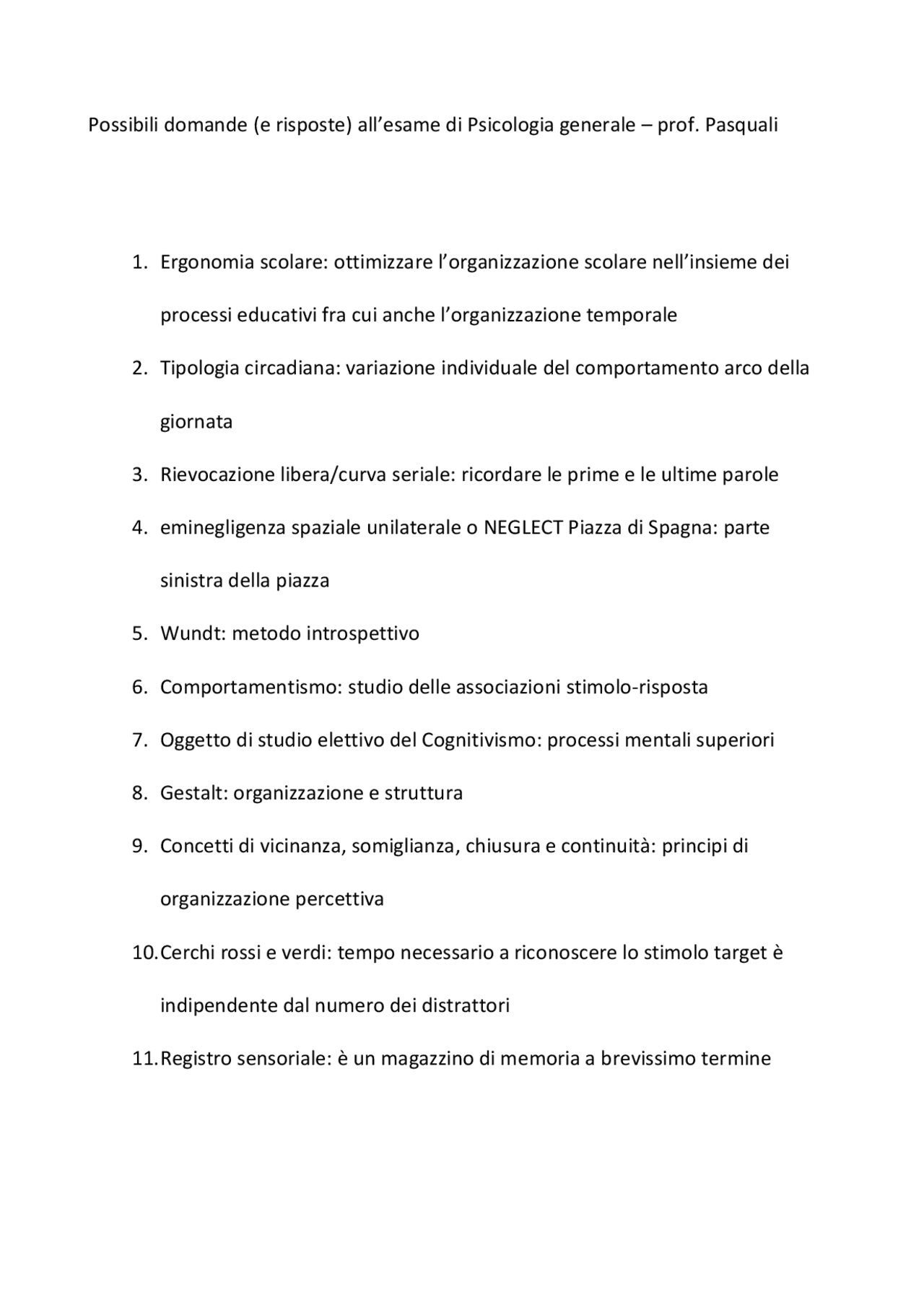 Domande Di Psicologia Generale Docsity