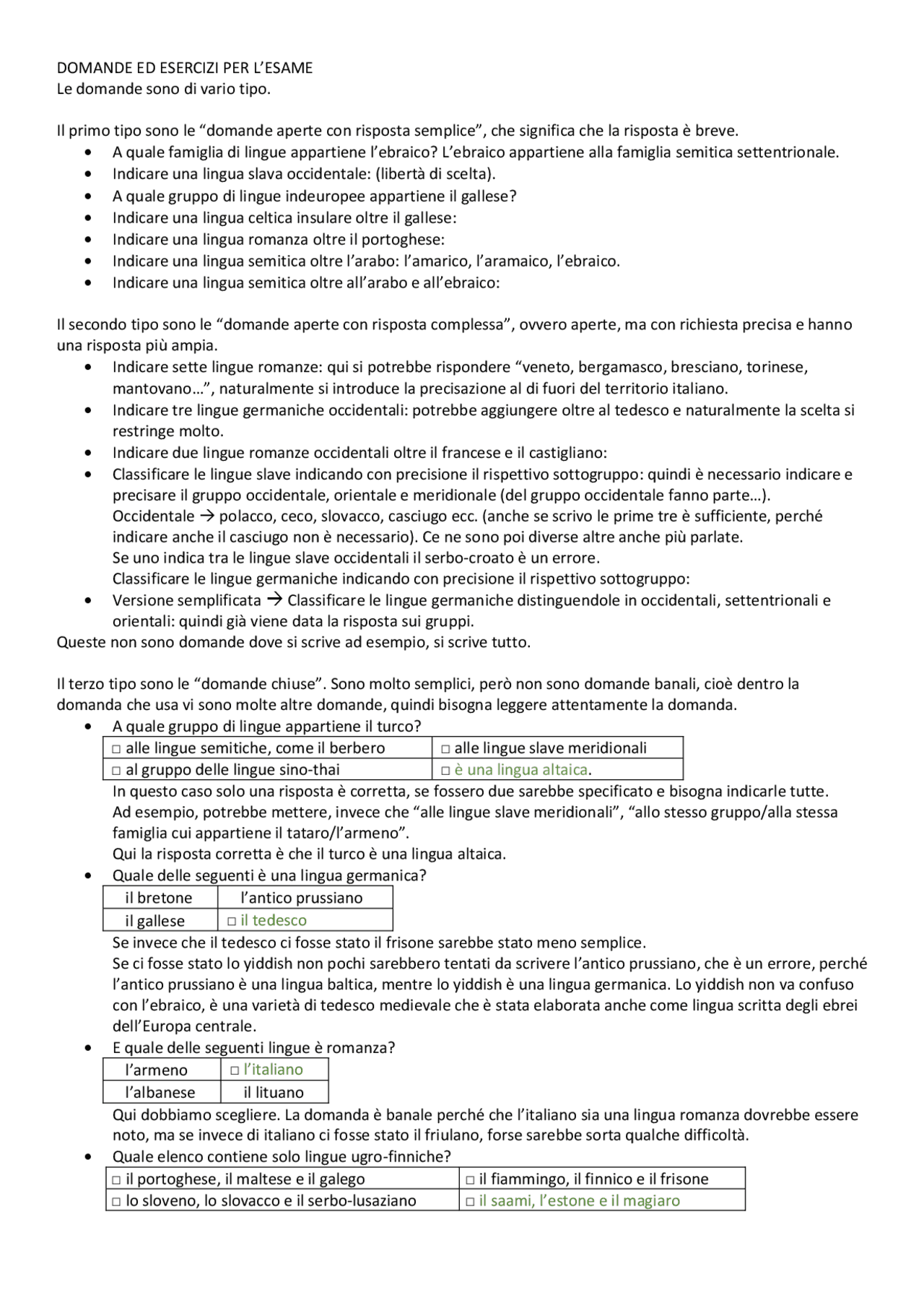 Domande 1 Semestre Linguistica Gobbe Docsity