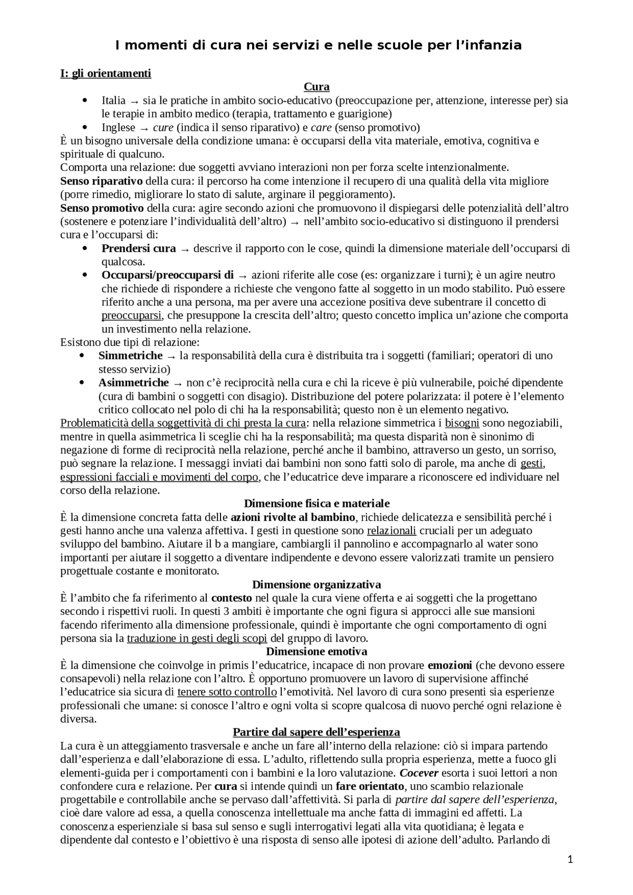Riassunto Del Libro I Momenti Di Cura Docsity