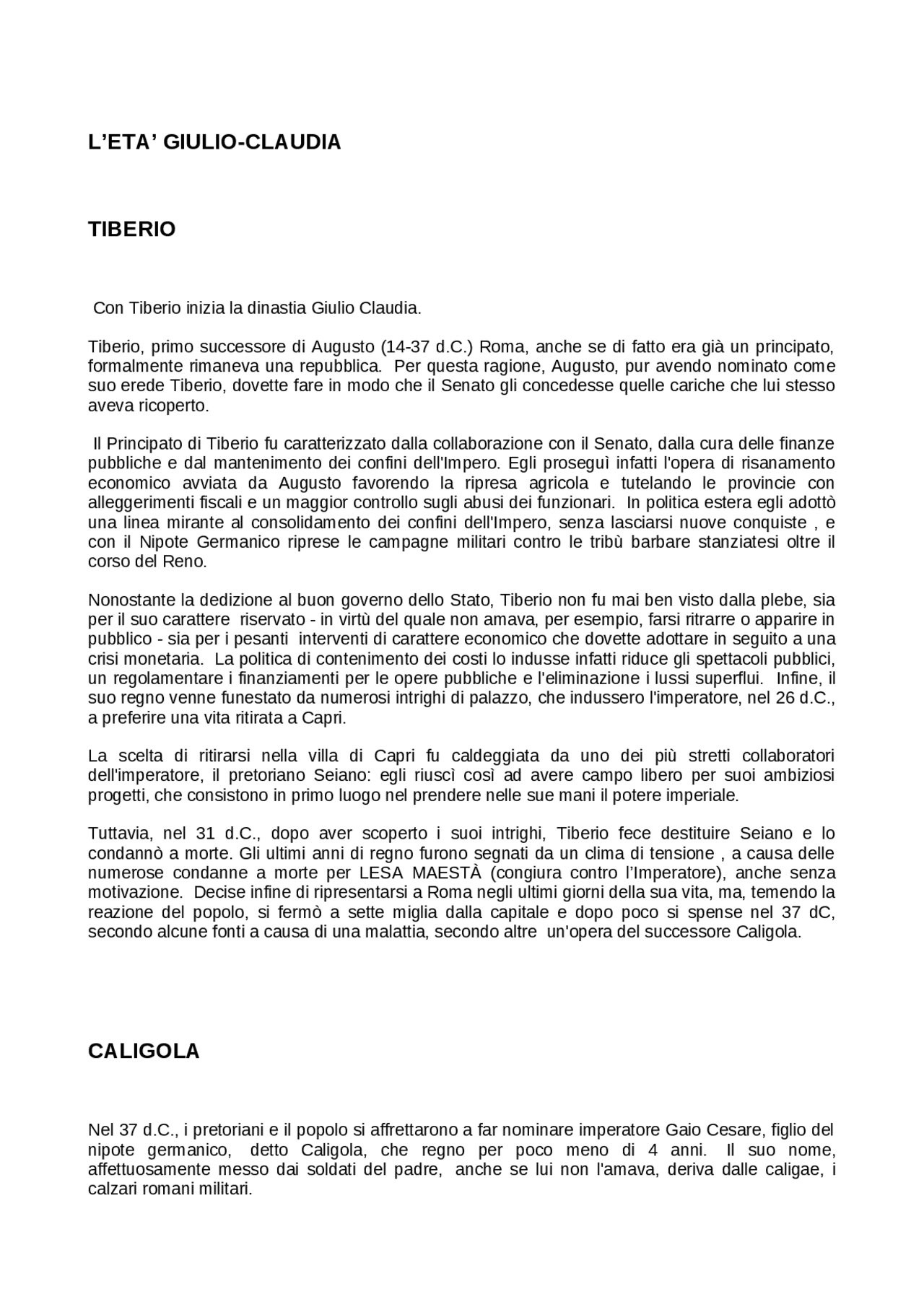 Riassunto Dettagliato Della Dinastia Giulio Claudia Docsity