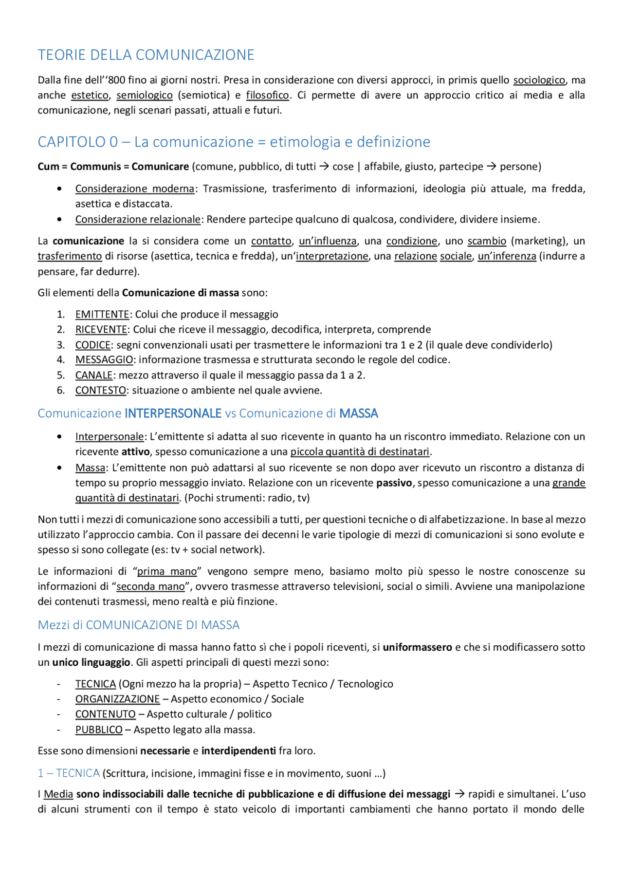 Teorie Della Comunicazione Docsity