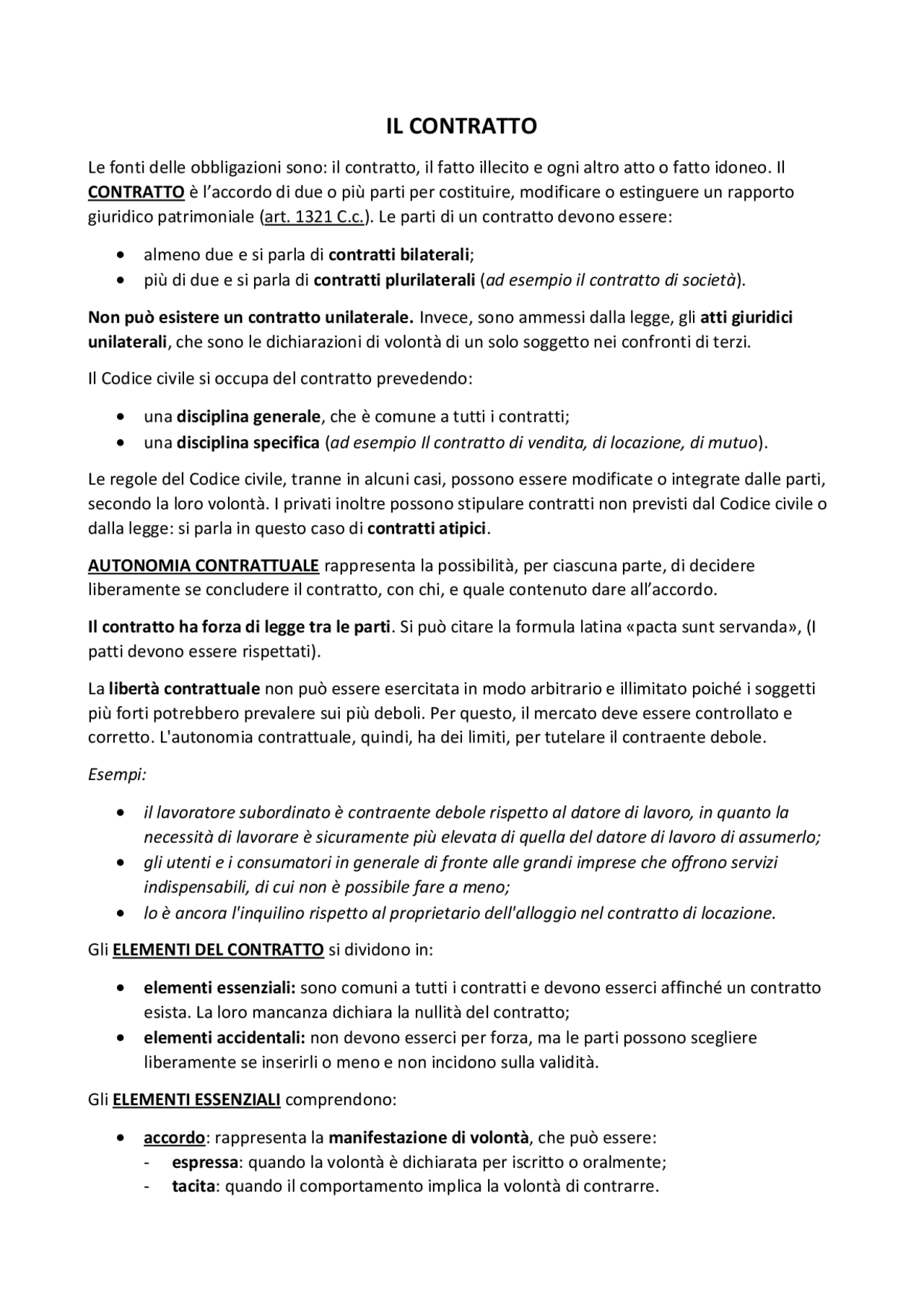 Il Contratto In Diritto Sintesi Docsity