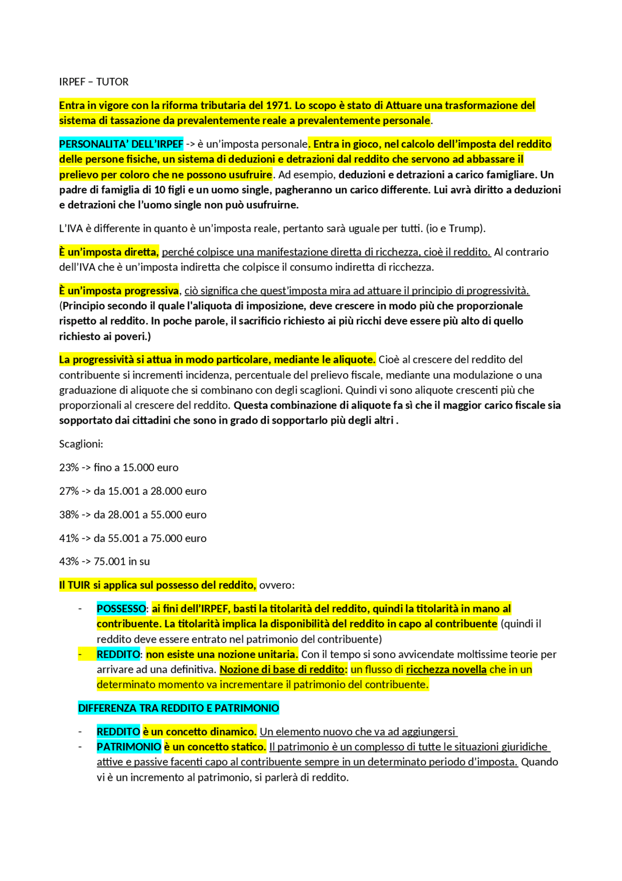 Irpef Diritto Tributario Docsity