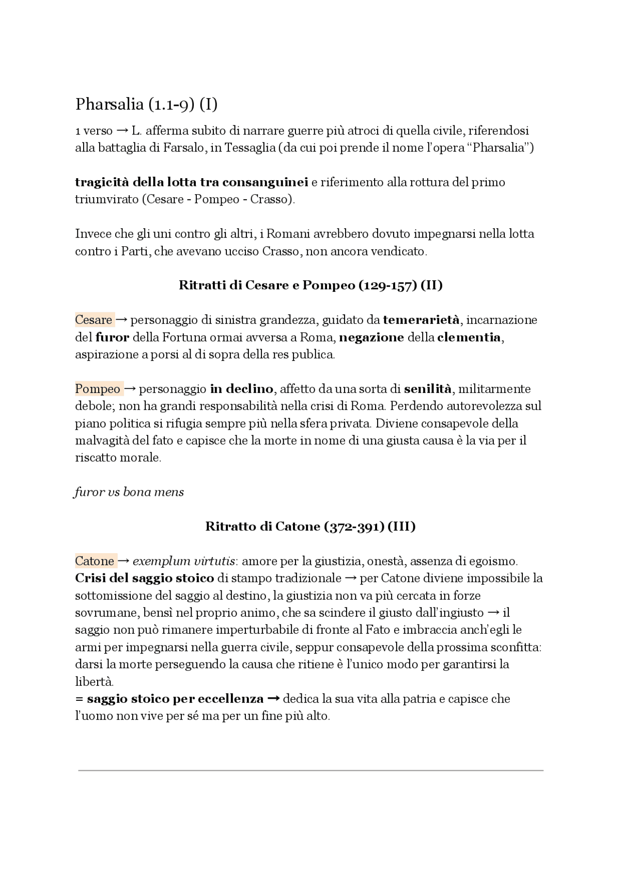 Spiegazione Pharsalia Lucano Docsity