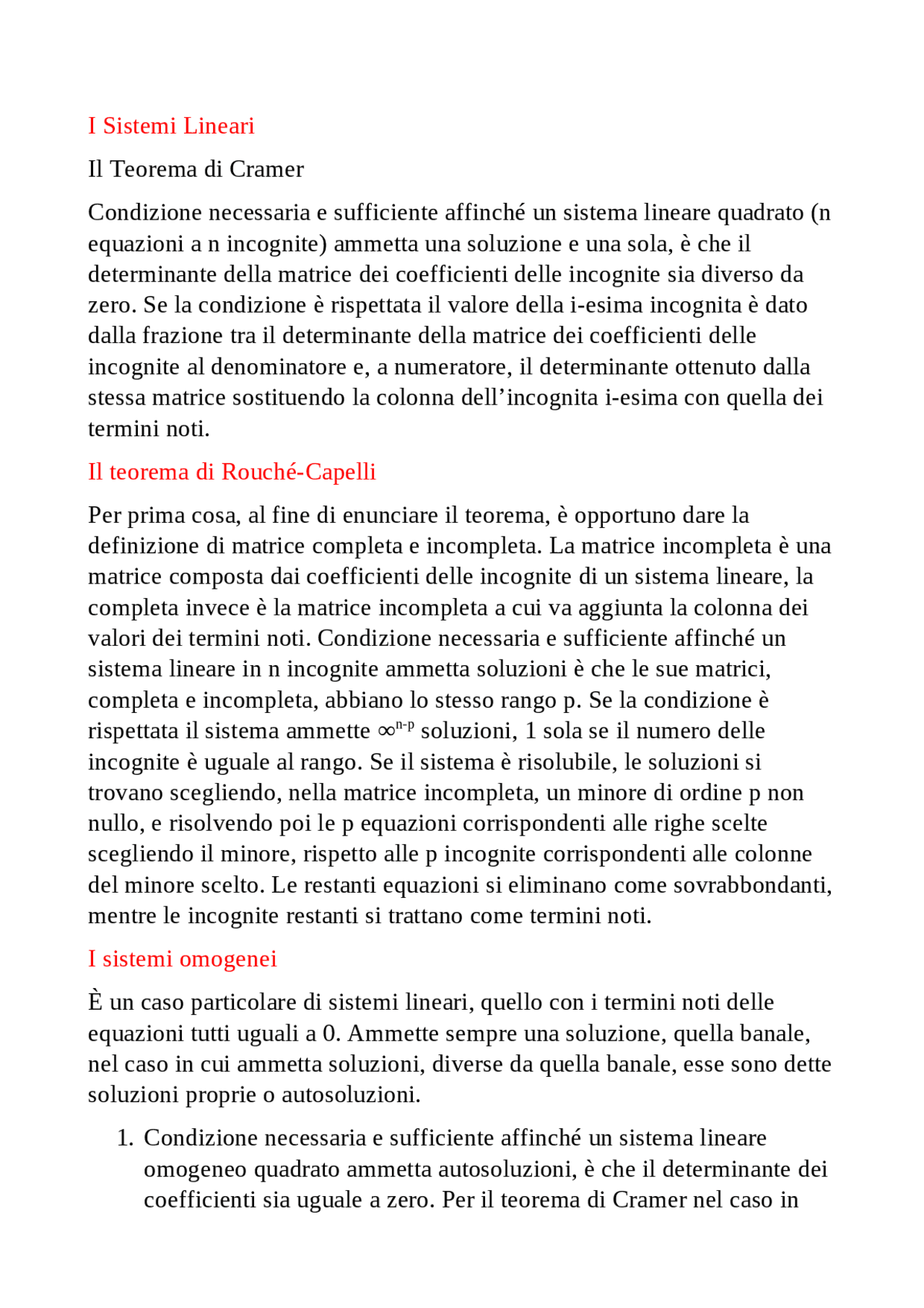Sistemi Lineari Matematica Generale Docsity