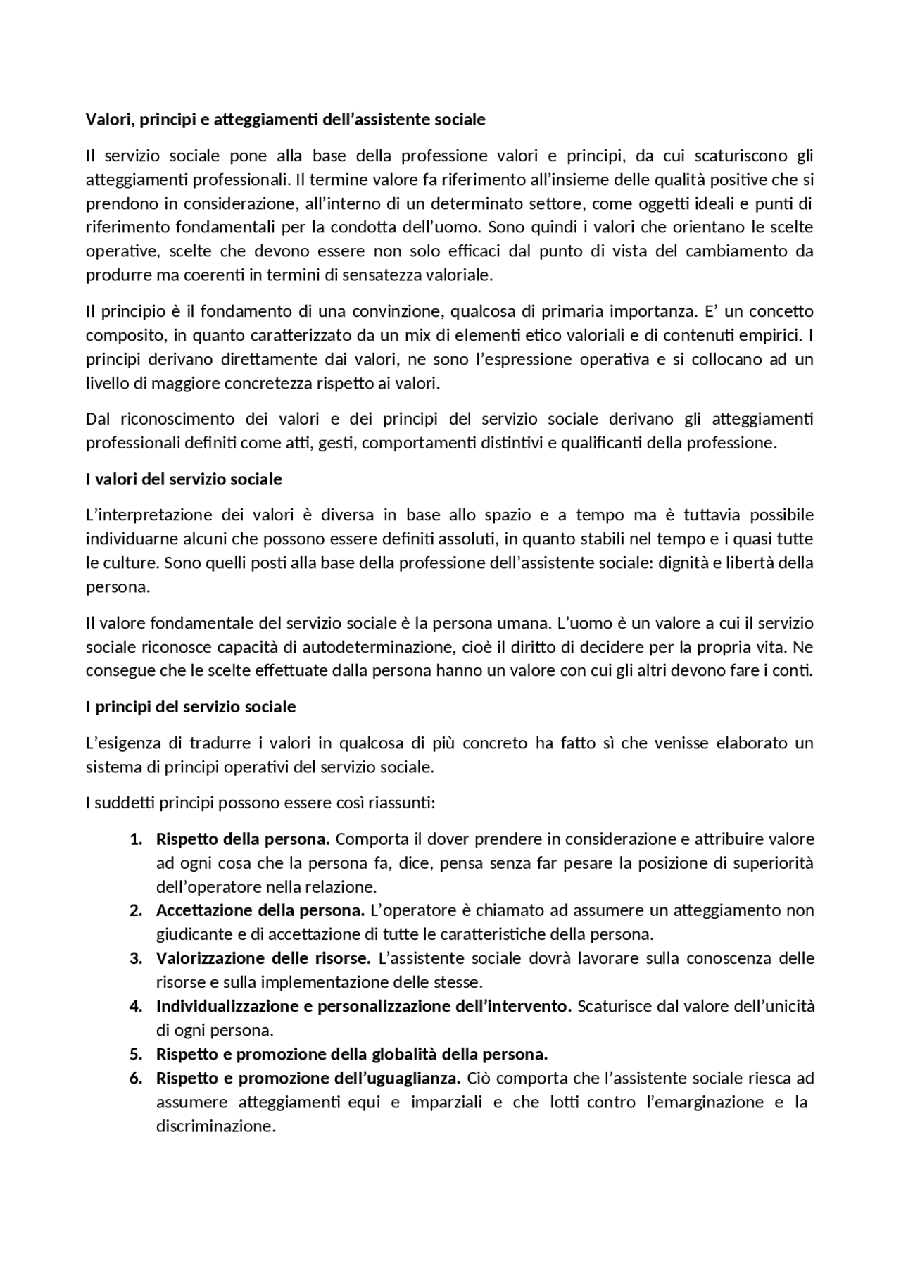 Principi E Valori Del Servizio Sociale Docsity