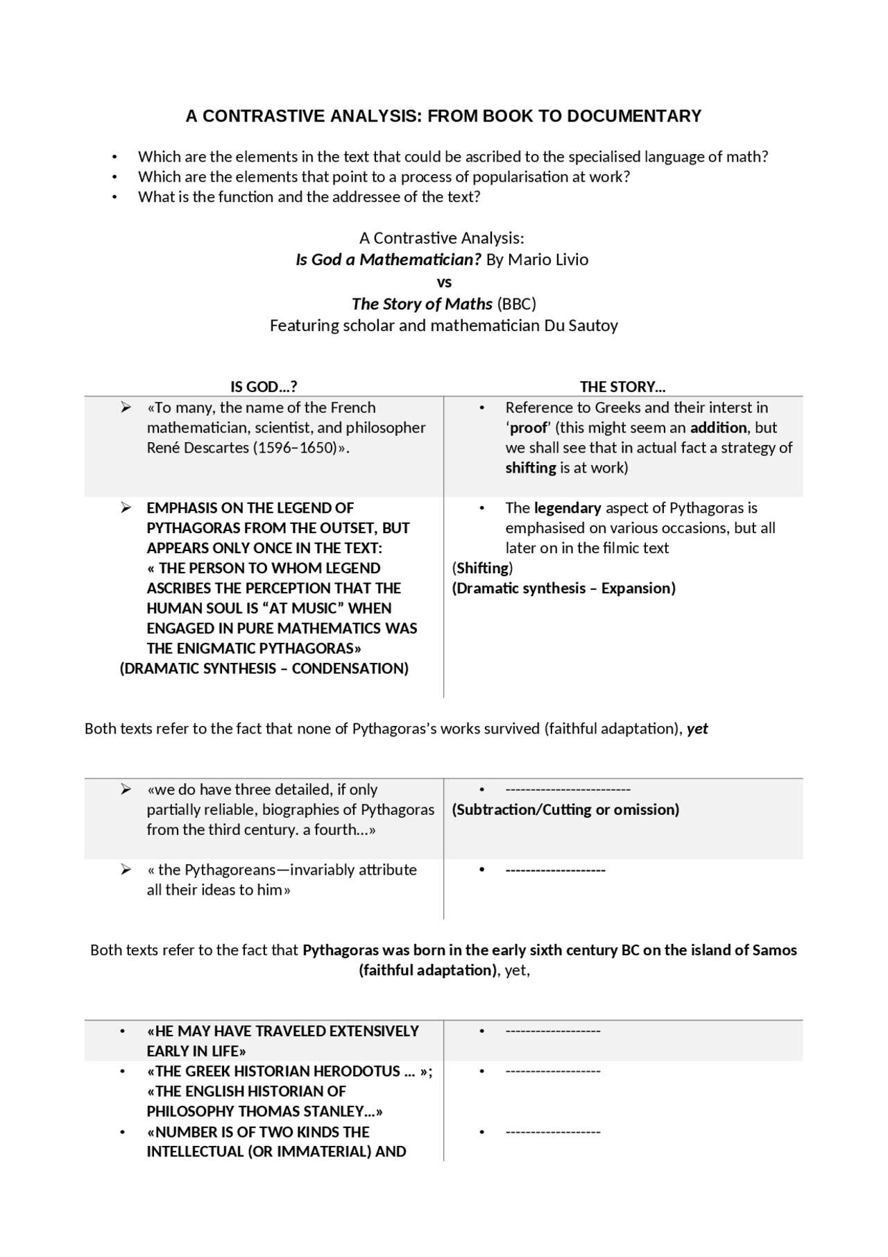 A Contrastive Analysys From Book To Documentary Docsity