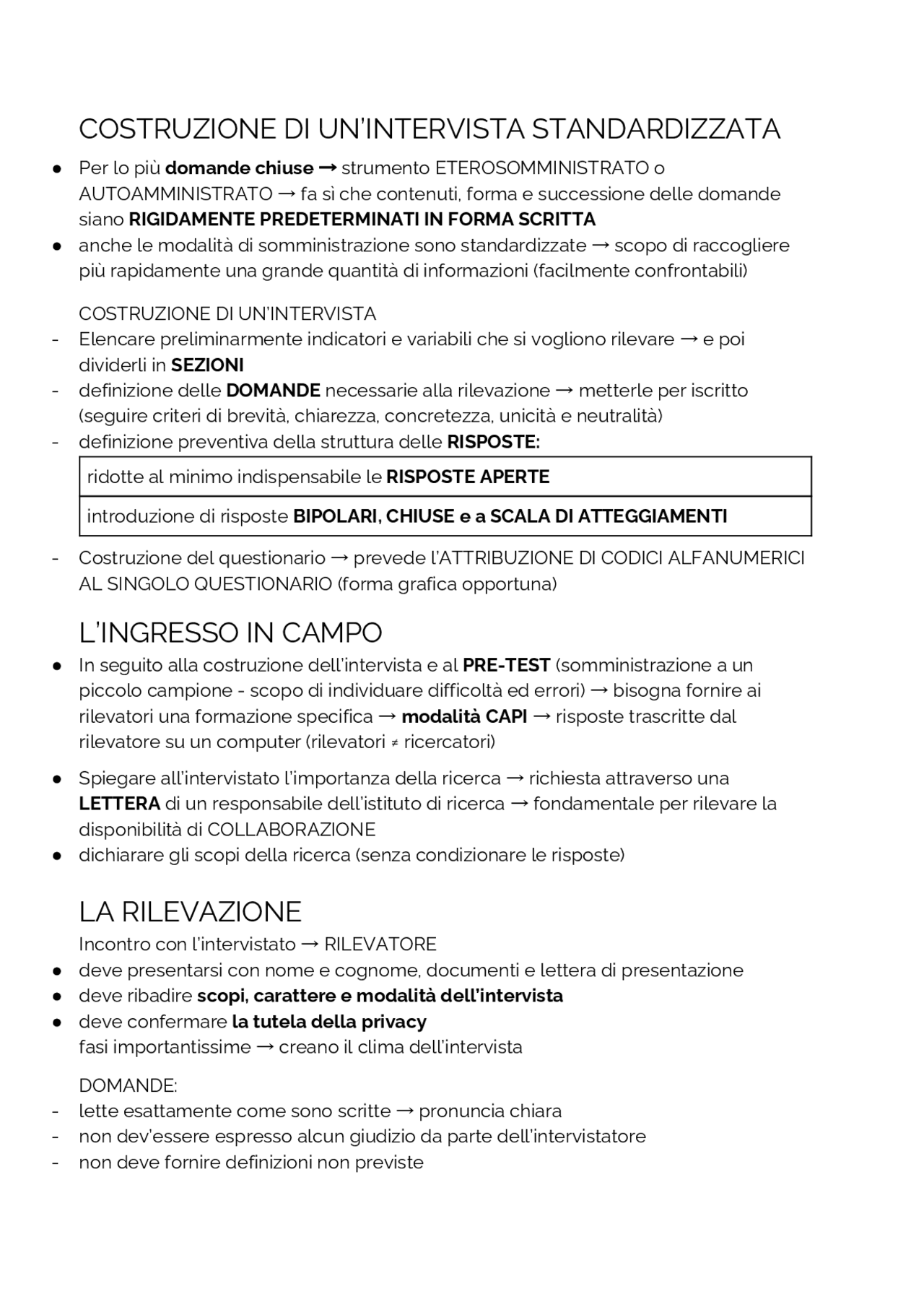 Costruzione di un’intervista a standardizzata - Docsity