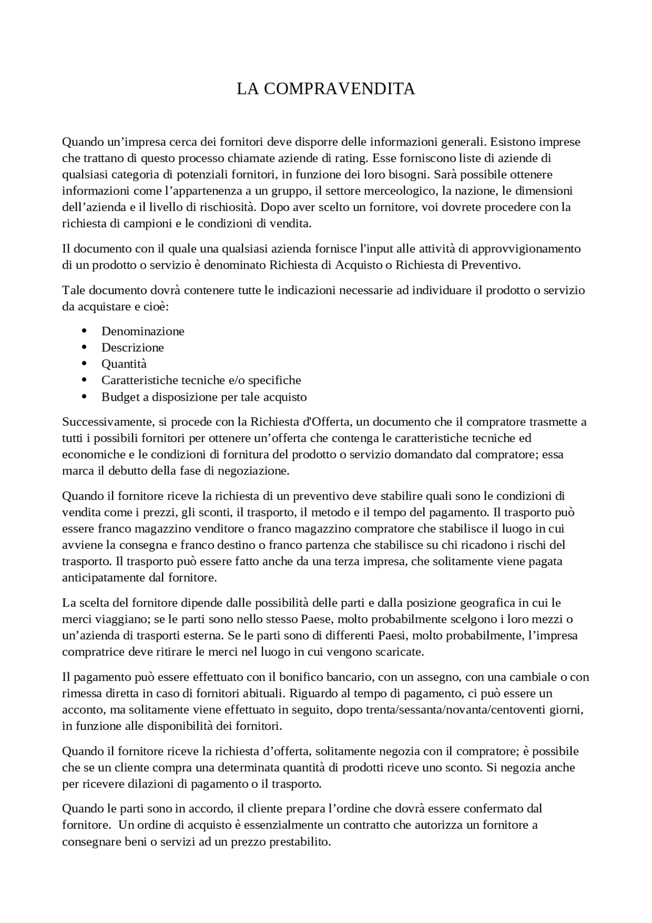 La Compravendita Cosa è Docsity