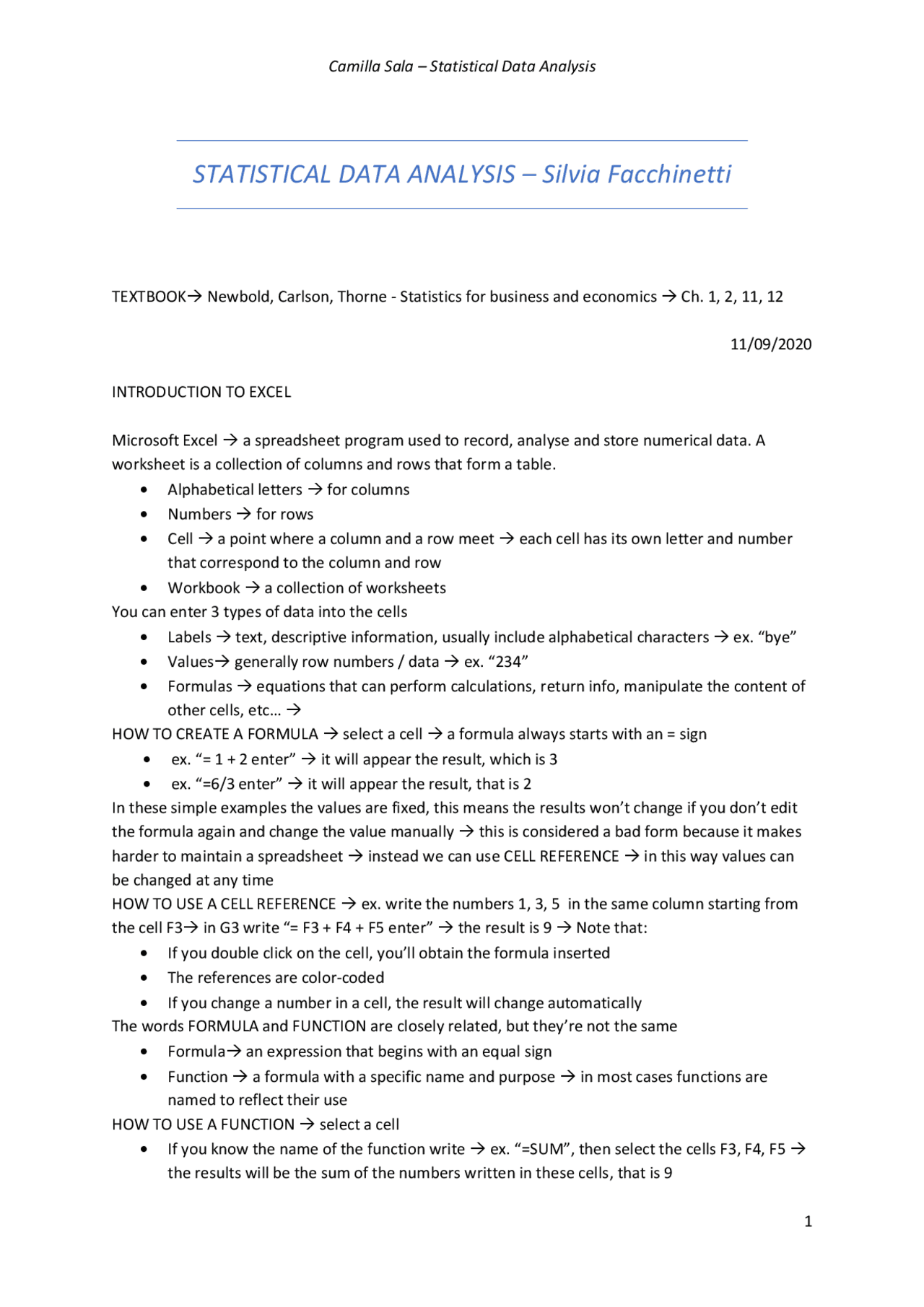 Appunti Statistical Data Analysis Esir Docsity