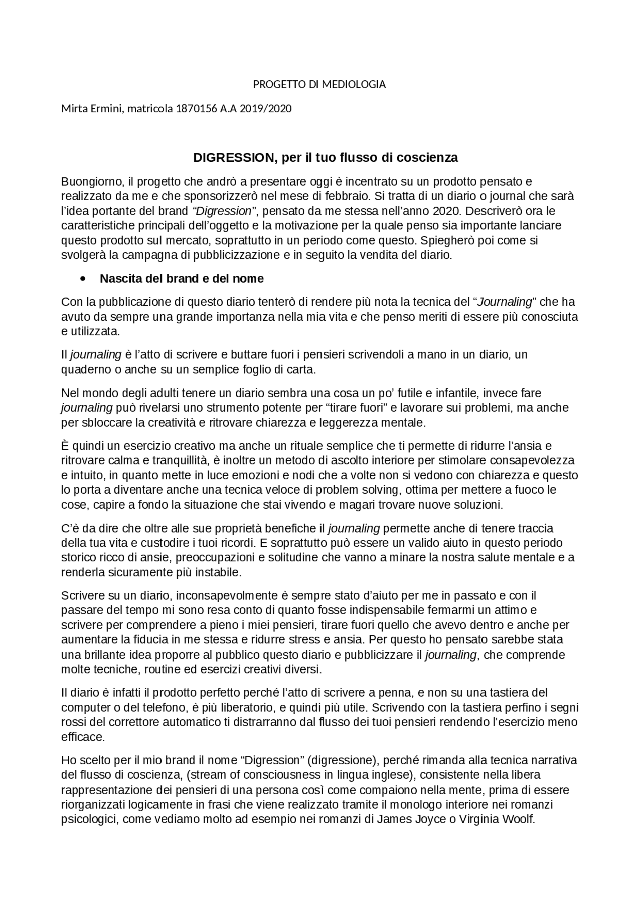 Progetto Mediologia Ragone Docsity