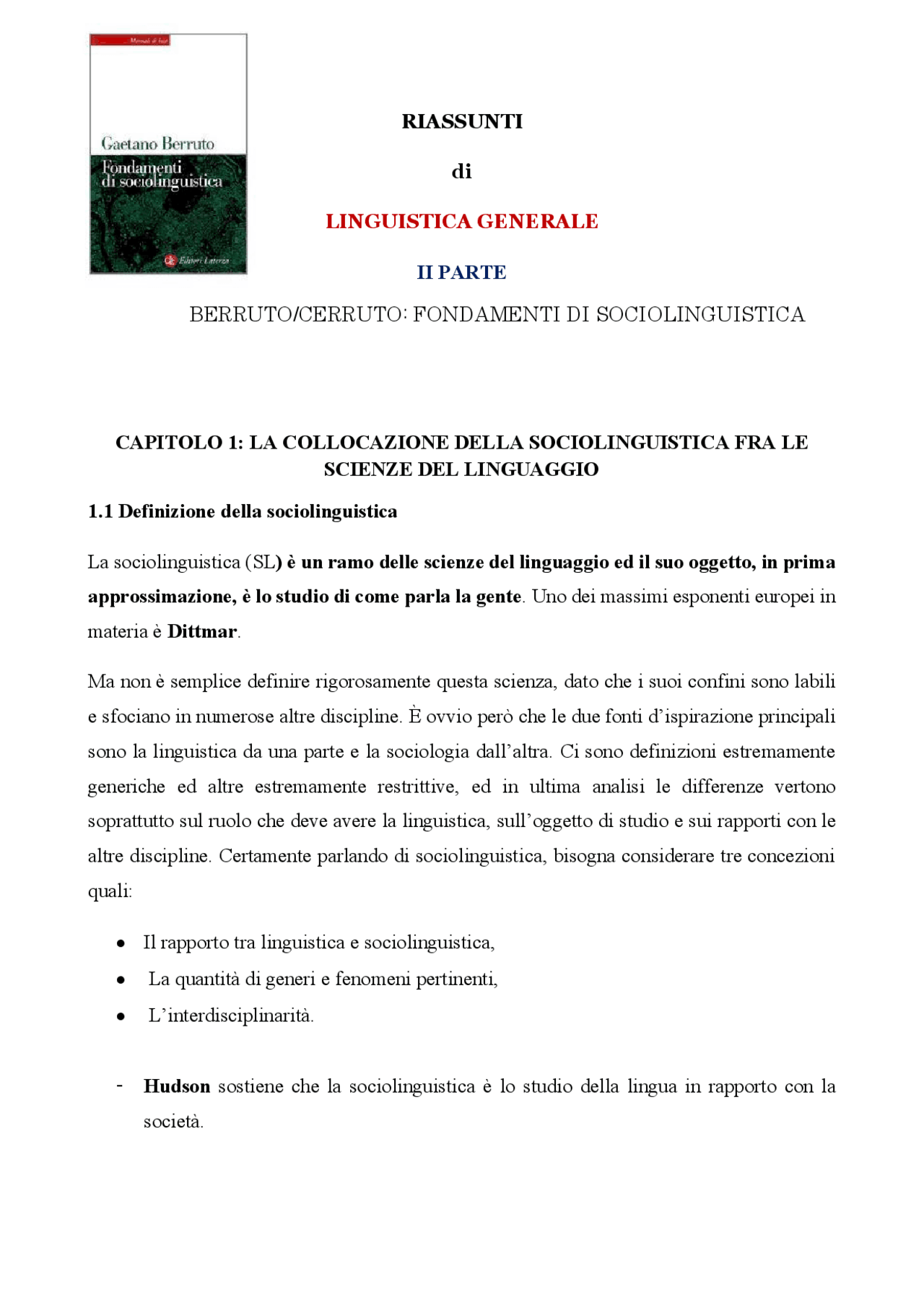 Fondamenti Di Sociolinguistica Docsity