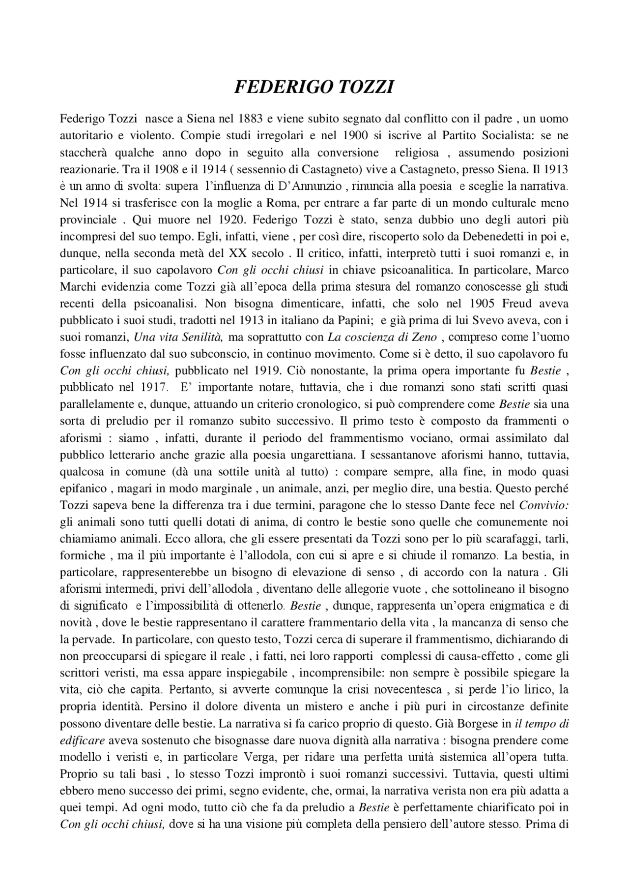FEDERIGO TOZZI- vita e pensiero - Docsity