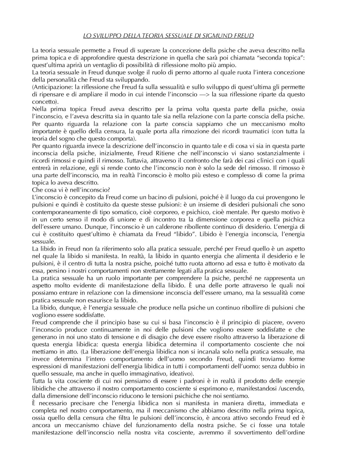 Freud La Teoria Sessuale Appunti Di Filosofia Docsity