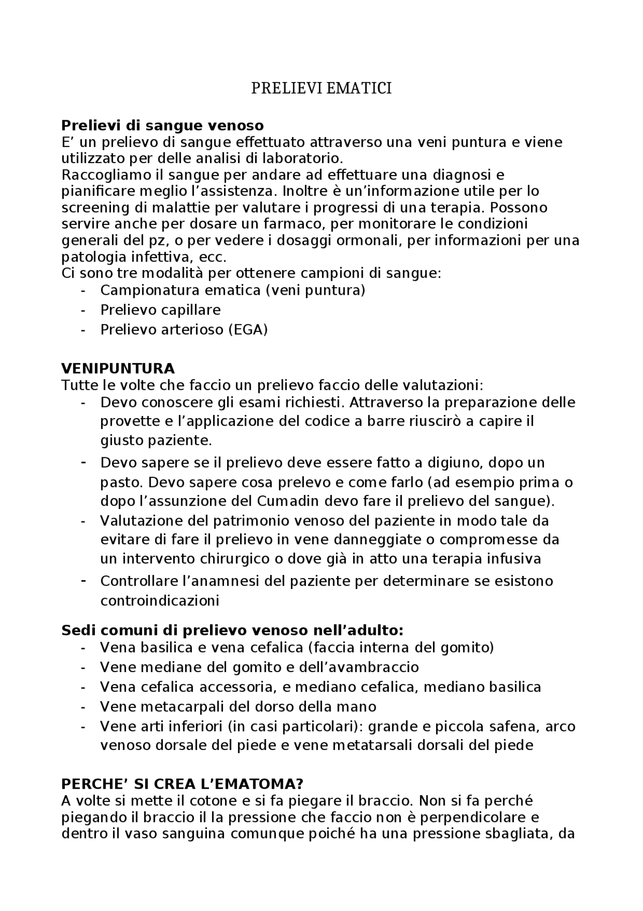 Infermieristica Applicata Prelievi Ematici Docsity