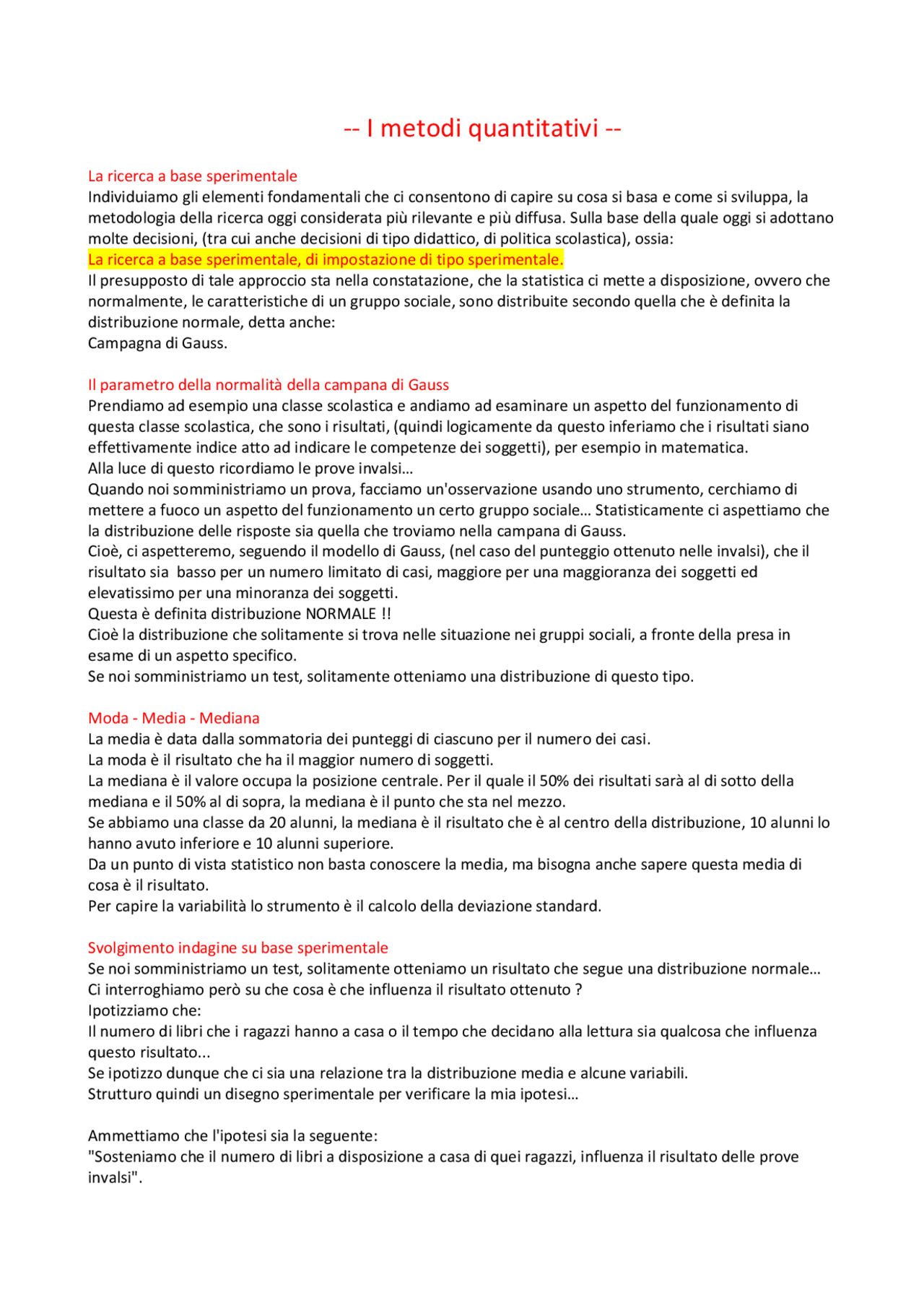 I Metodi Quantitativi Prof Calidoni Docsity