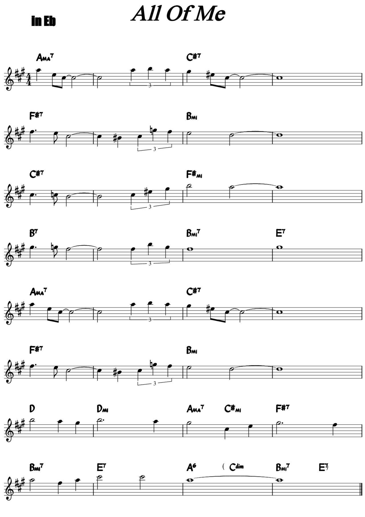 Music Notation: Piano Sheet with Chords and Lyrics for 'All of Me' in ...