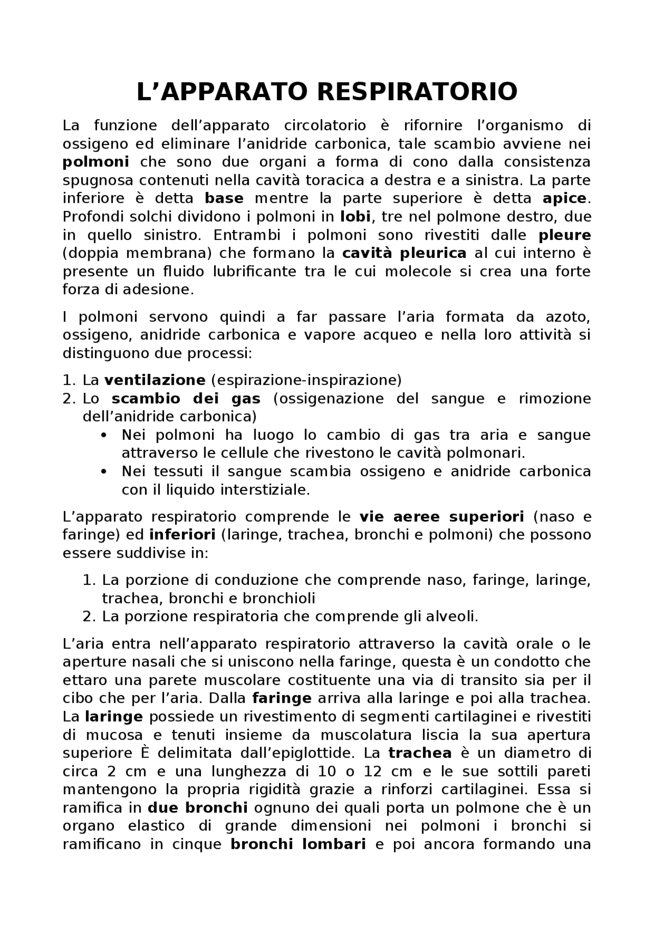 Scienze Apparato Respiratorio Docsity