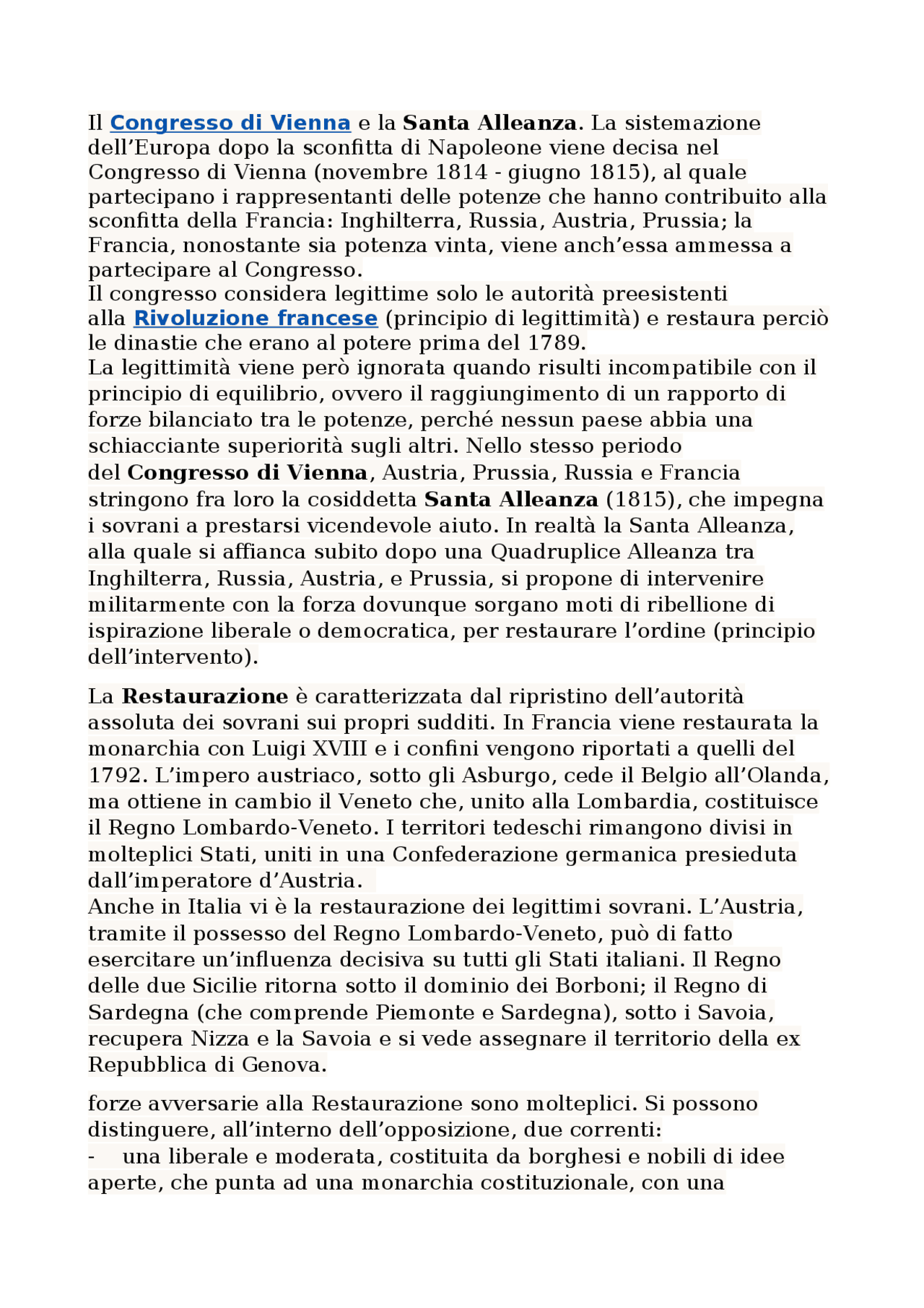 Storia Riassunto Ottocento Docsity