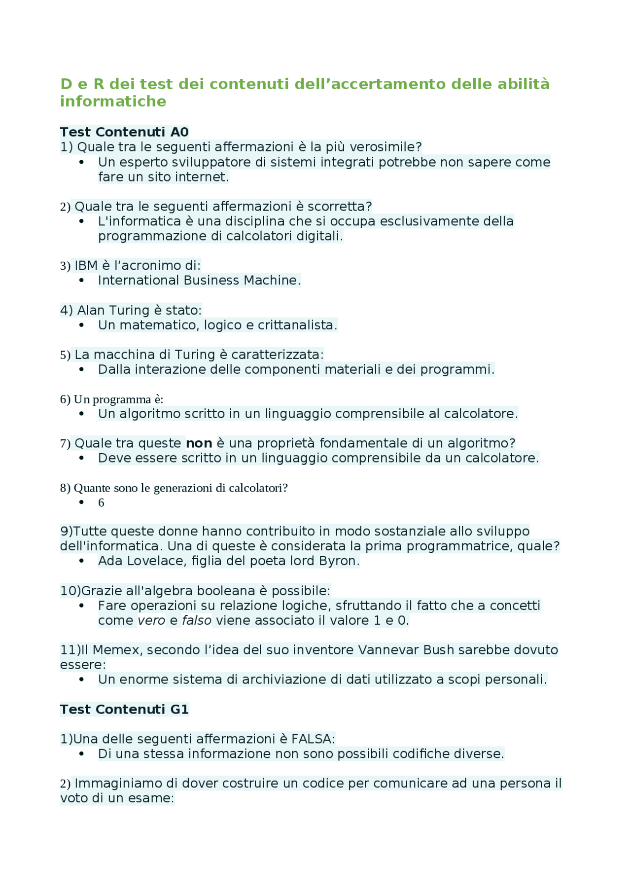 Accertamento Delle Abilità Informatiche 3cfu Docsity