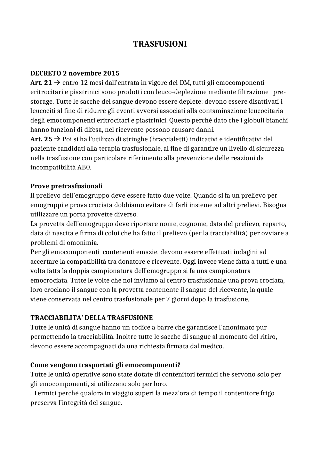 Infermieristica Applicata Trasfusioni Docsity