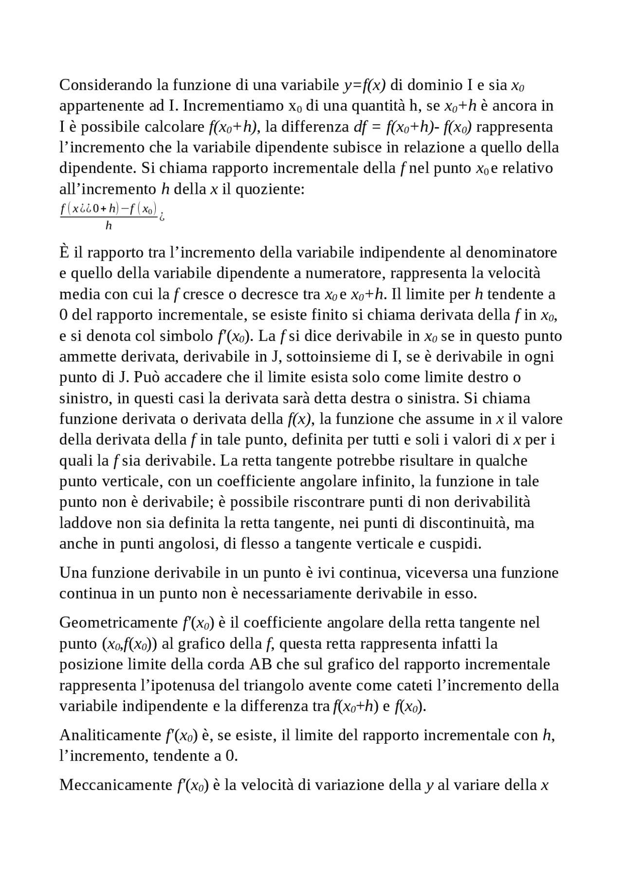 Derivate Matematica Generale - Docsity