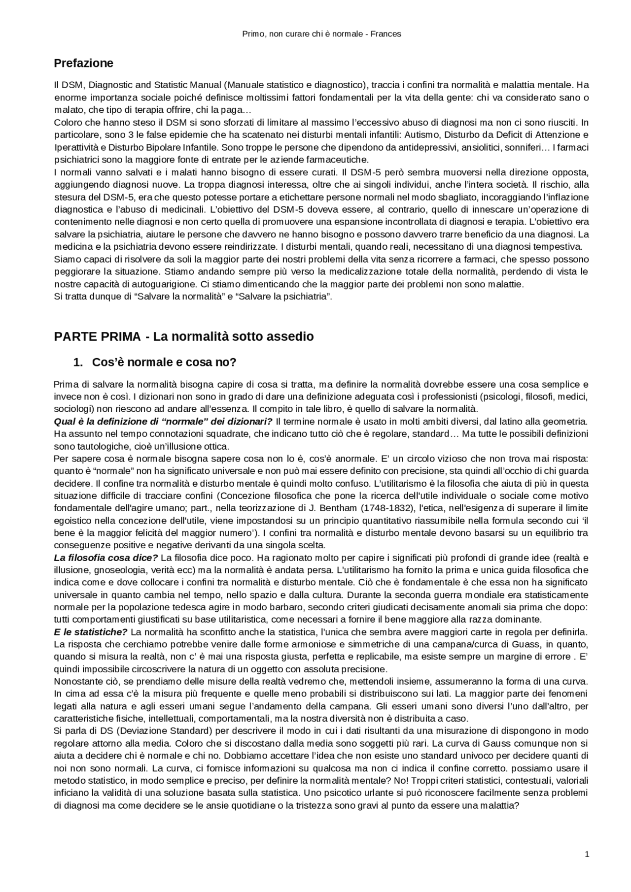 Primo Non Curare Chi è Normale Docsity