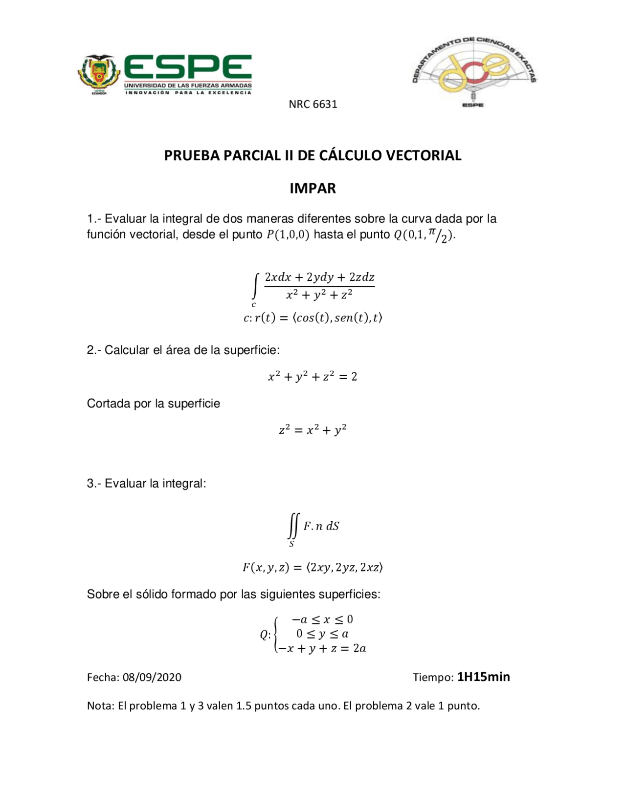Prueba De Calculo Vectorial Nro 2 Docsity