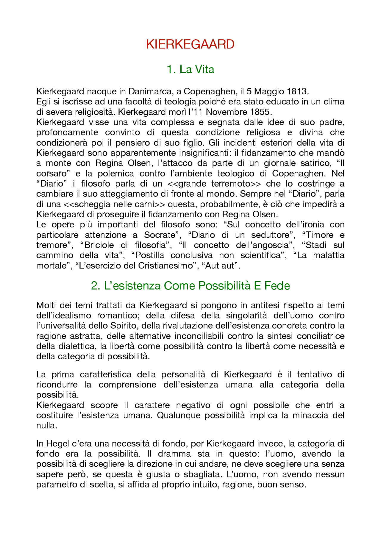 Kierkegaard Riassunto Abbagnano La Ricerca Del Pensiero Docsity