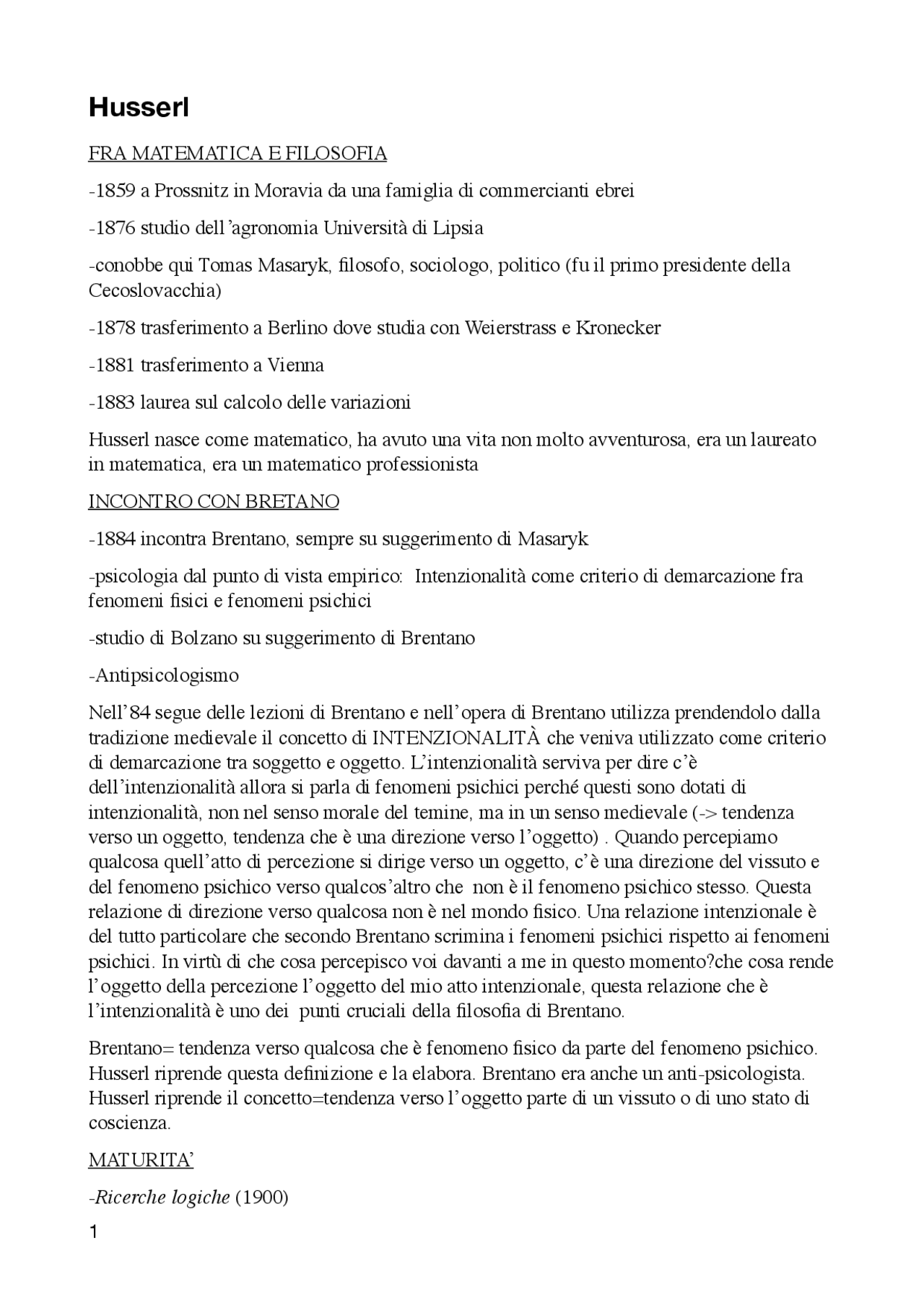 Vita Husserl E Riassunto Libro Lidea Della Fenomenologia Docsity