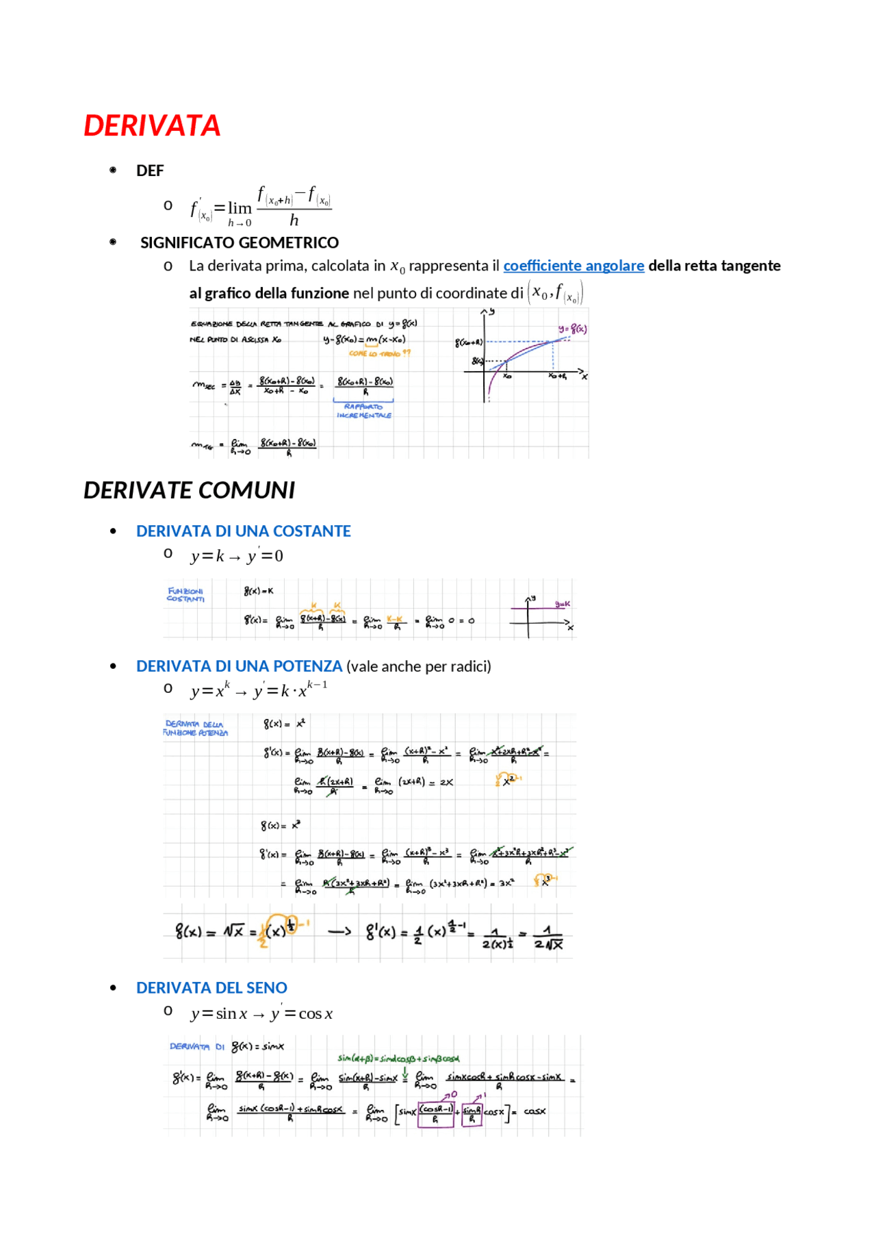 Derivate (riassunto schema) - Docsity