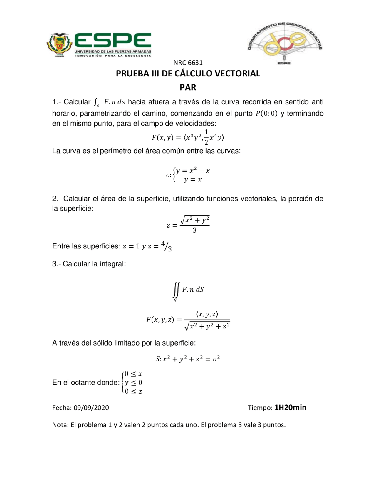 Prueba De Calculo Vectorial Exámenes De Cálculo Docsity