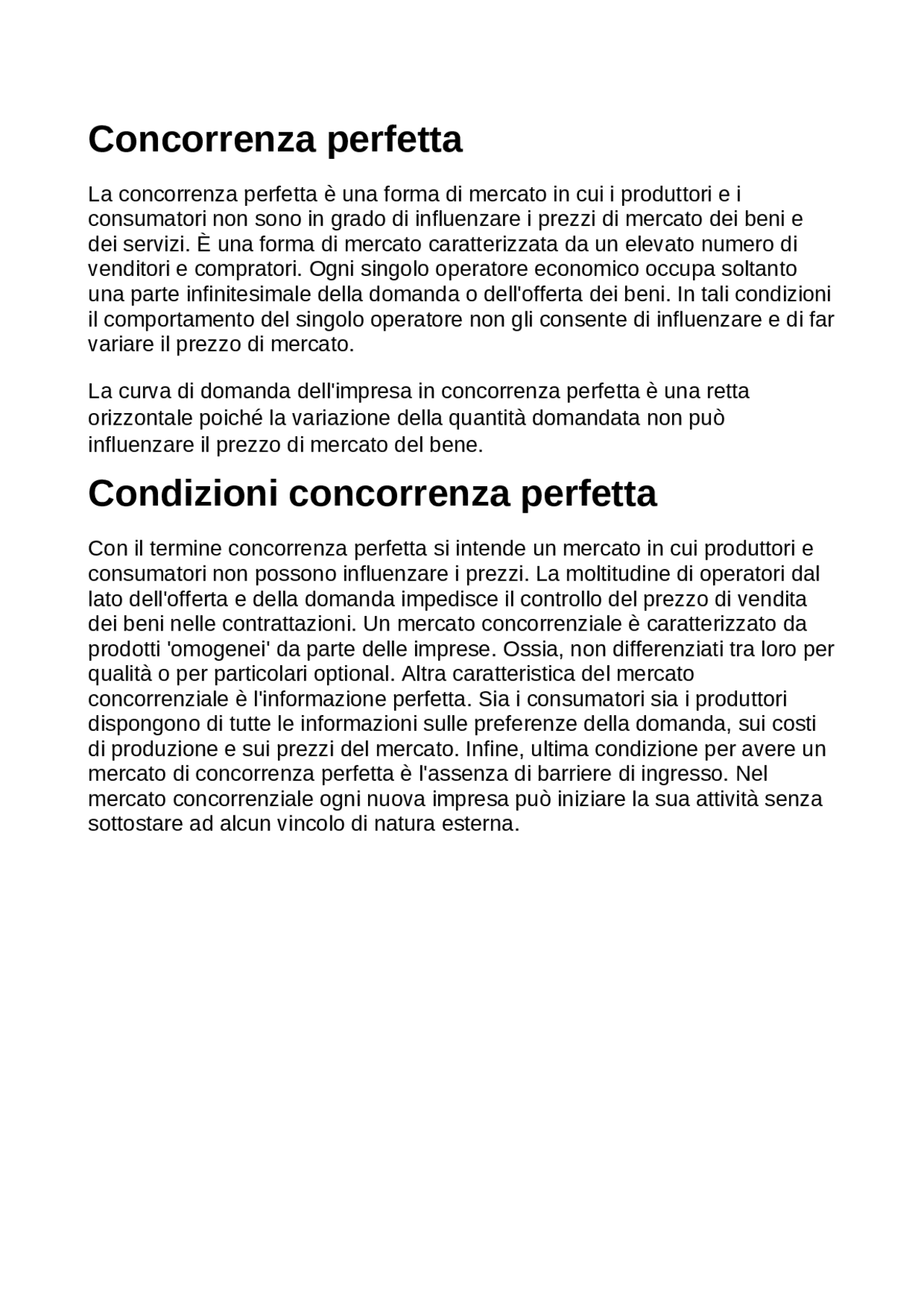 Concorrenza perfetta e tutto quello che ne concerne | Appunti di Diritto | Docsity