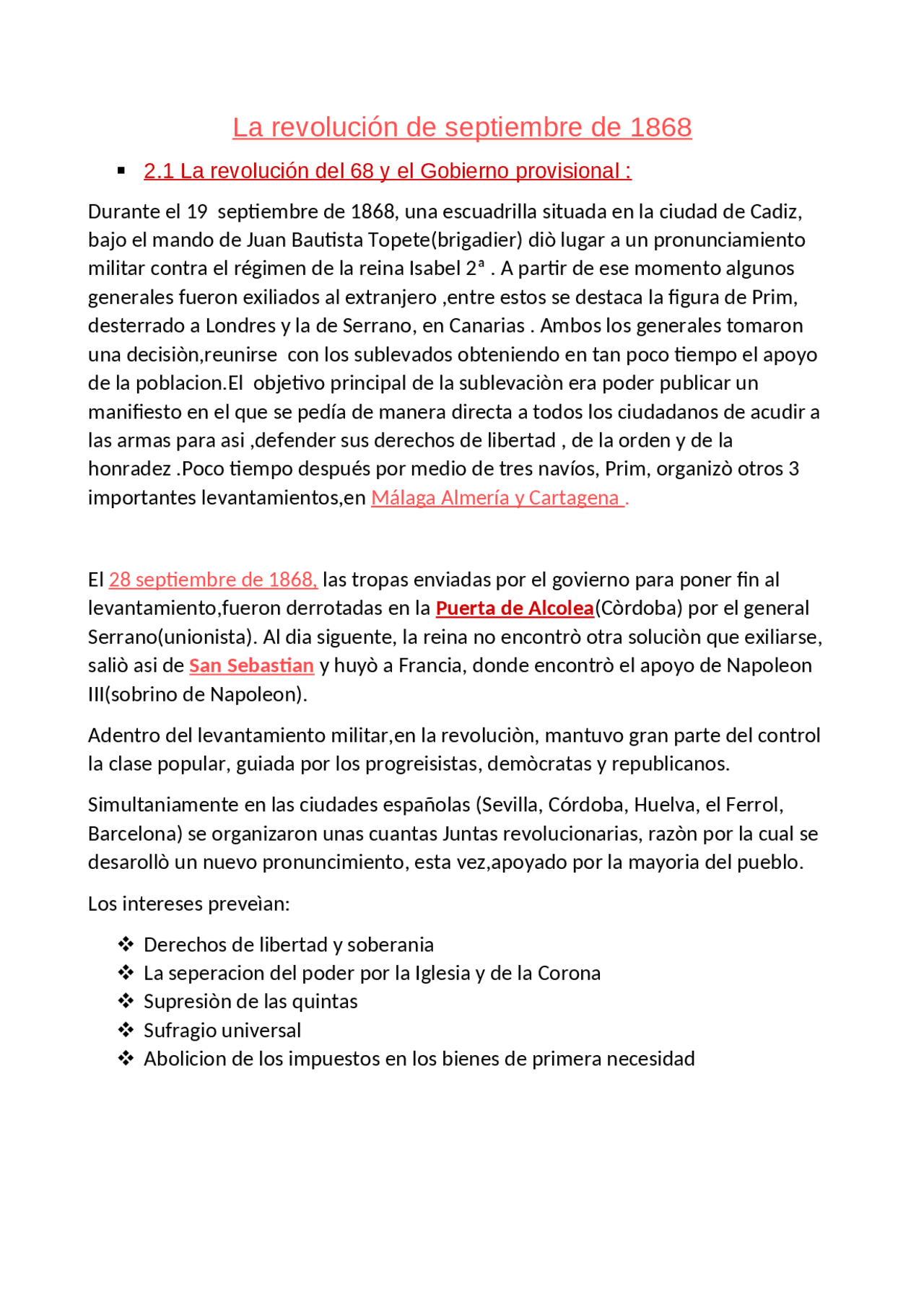 La revolucion de septiembre 1868 - Docsity