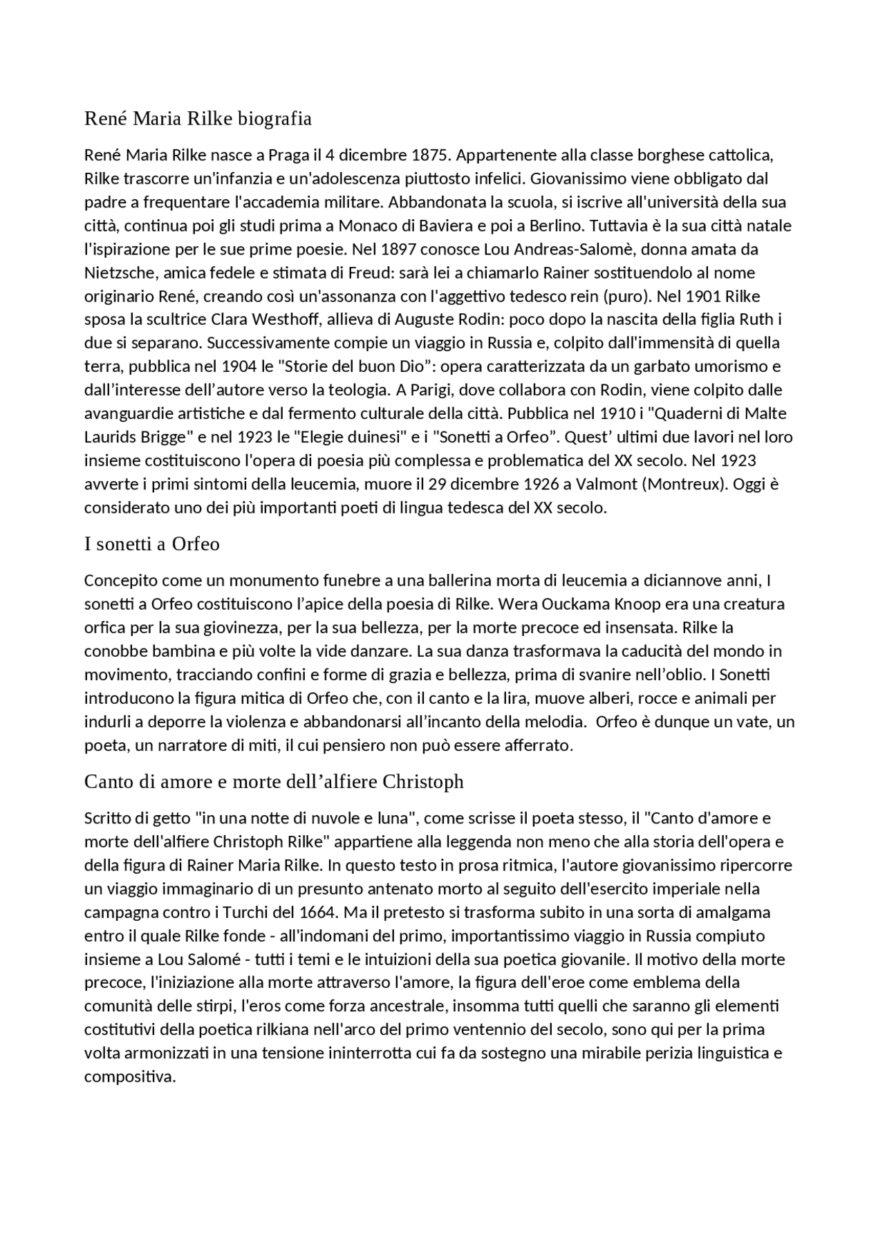 Renè Maria Rilke - Docsity