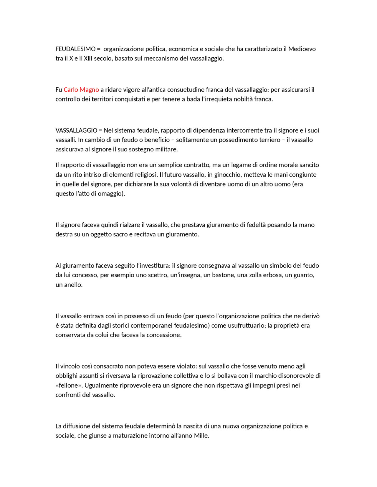 Schema Semplificato Sul Feudalesimo Docsity