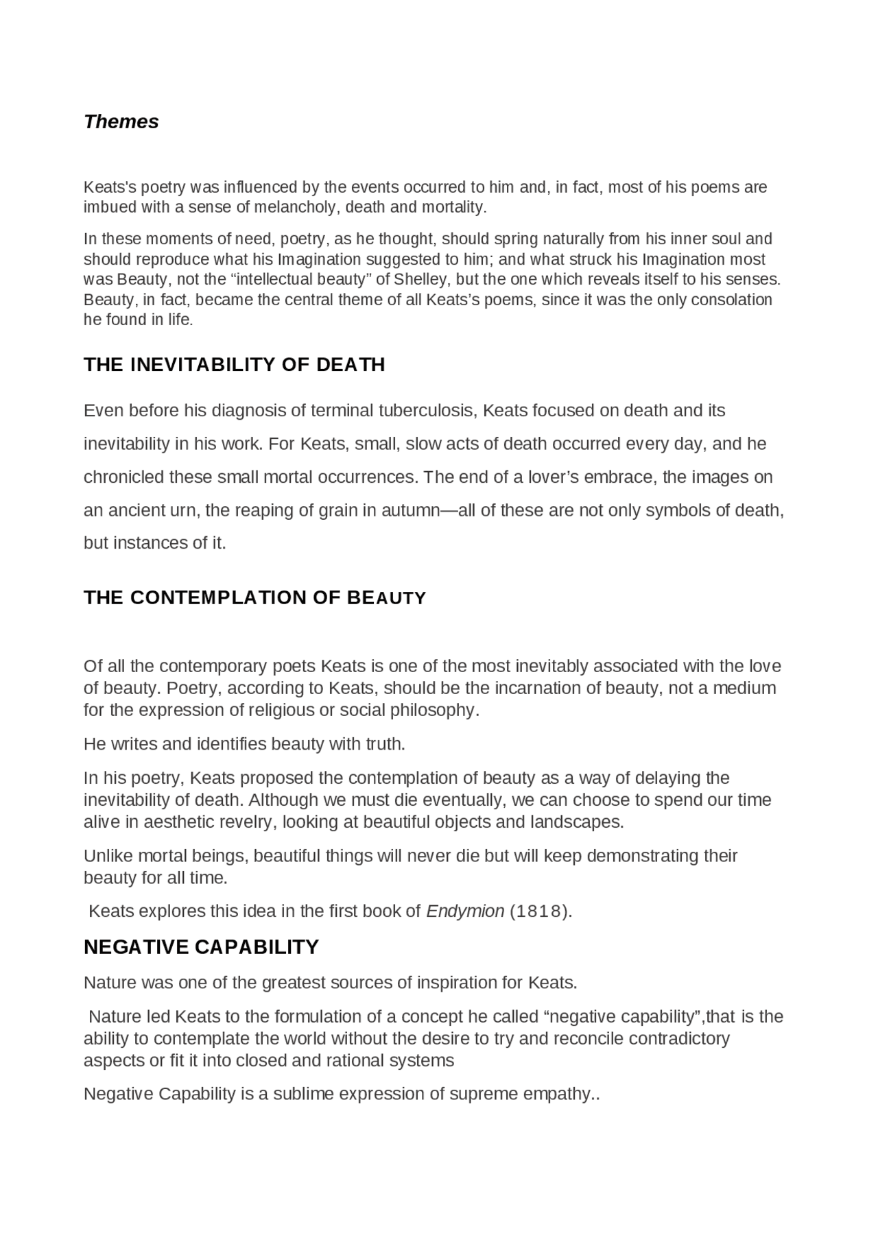 John Keats Life And Poetry Docsity