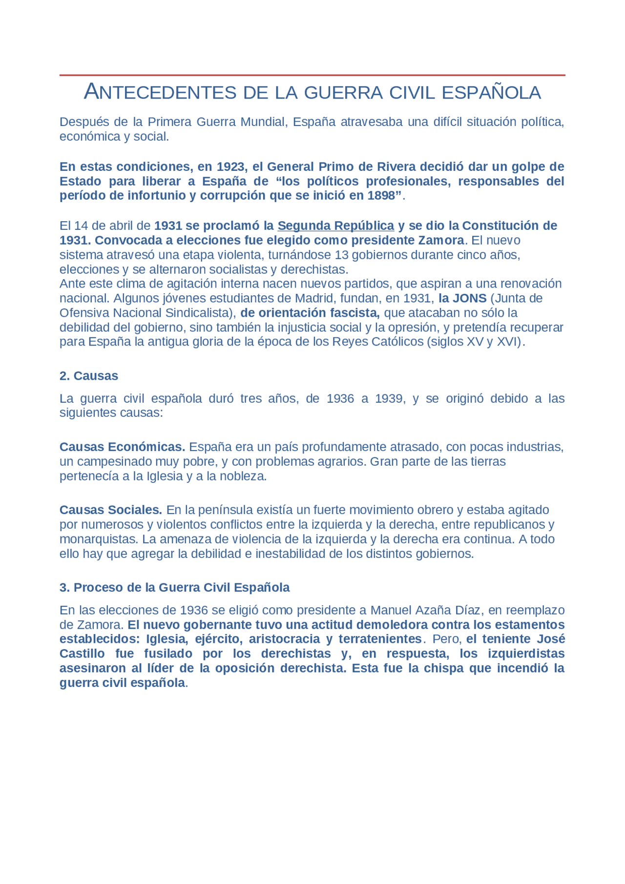 LA GUERRA CIVIL ESPAÑOLA 1936-1939 riassunto in spagnolo | Appunti di ...