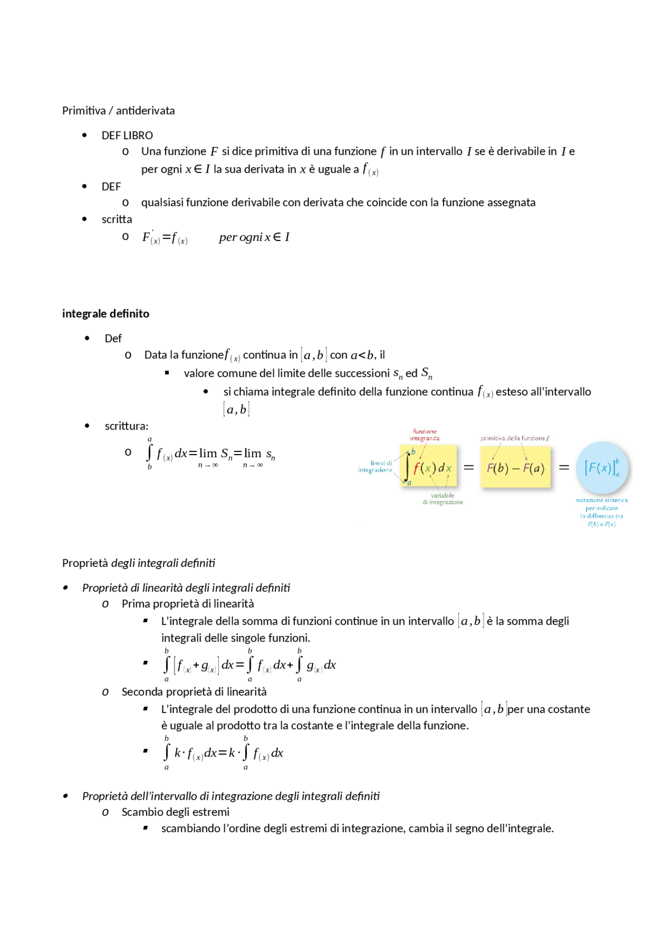 Integrali ( riassunto schema) - Docsity