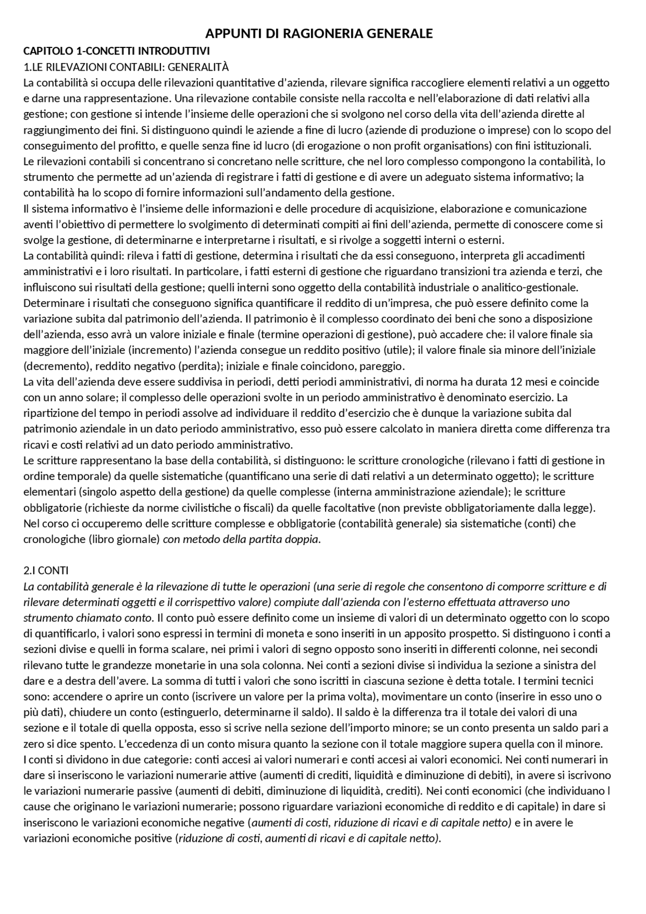 Riassunto Di Appunti Di Ragioneria Arduini Docsity