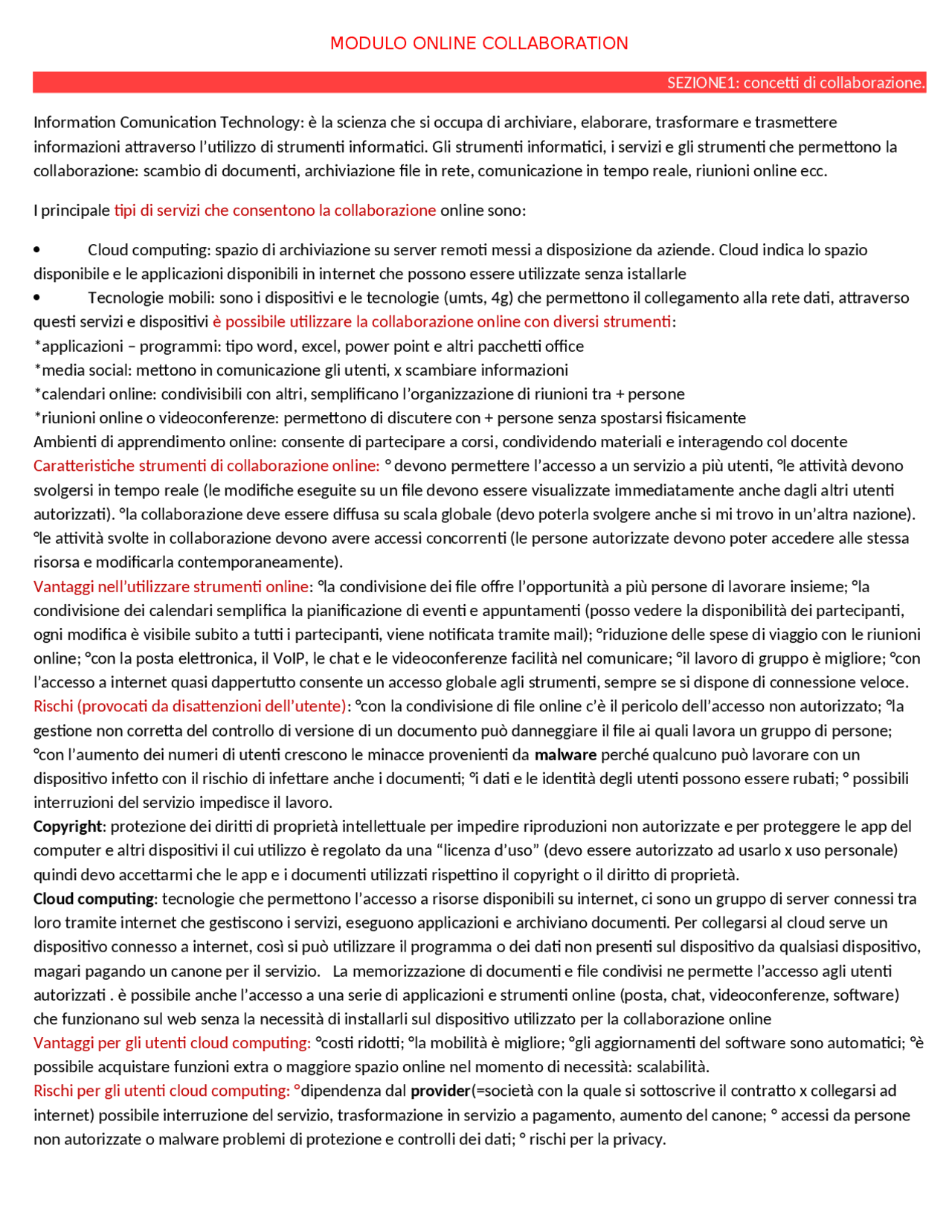Modulo Online Collaboration Ecdl Docsity