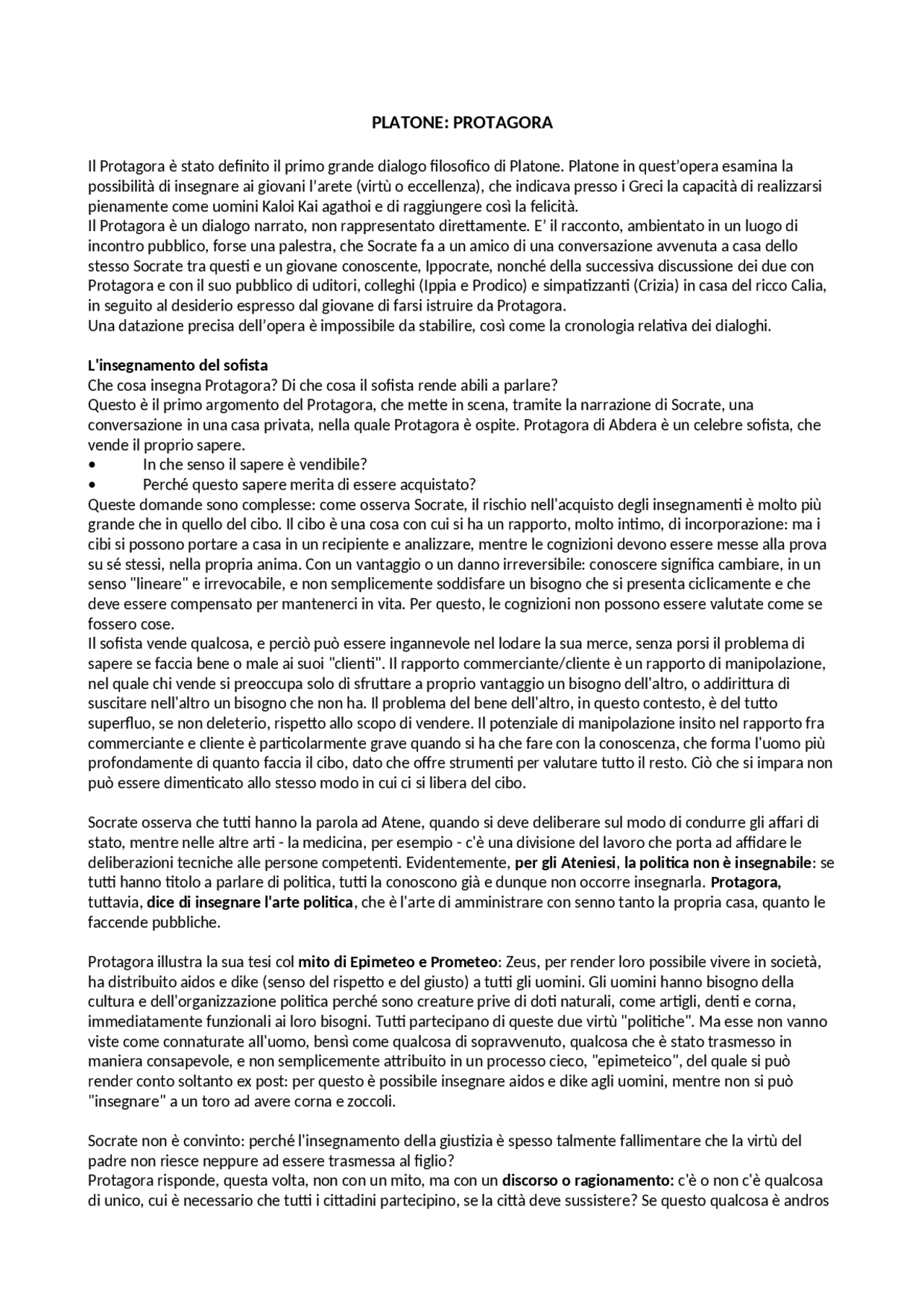 Il Protagora di Platone - Docsity