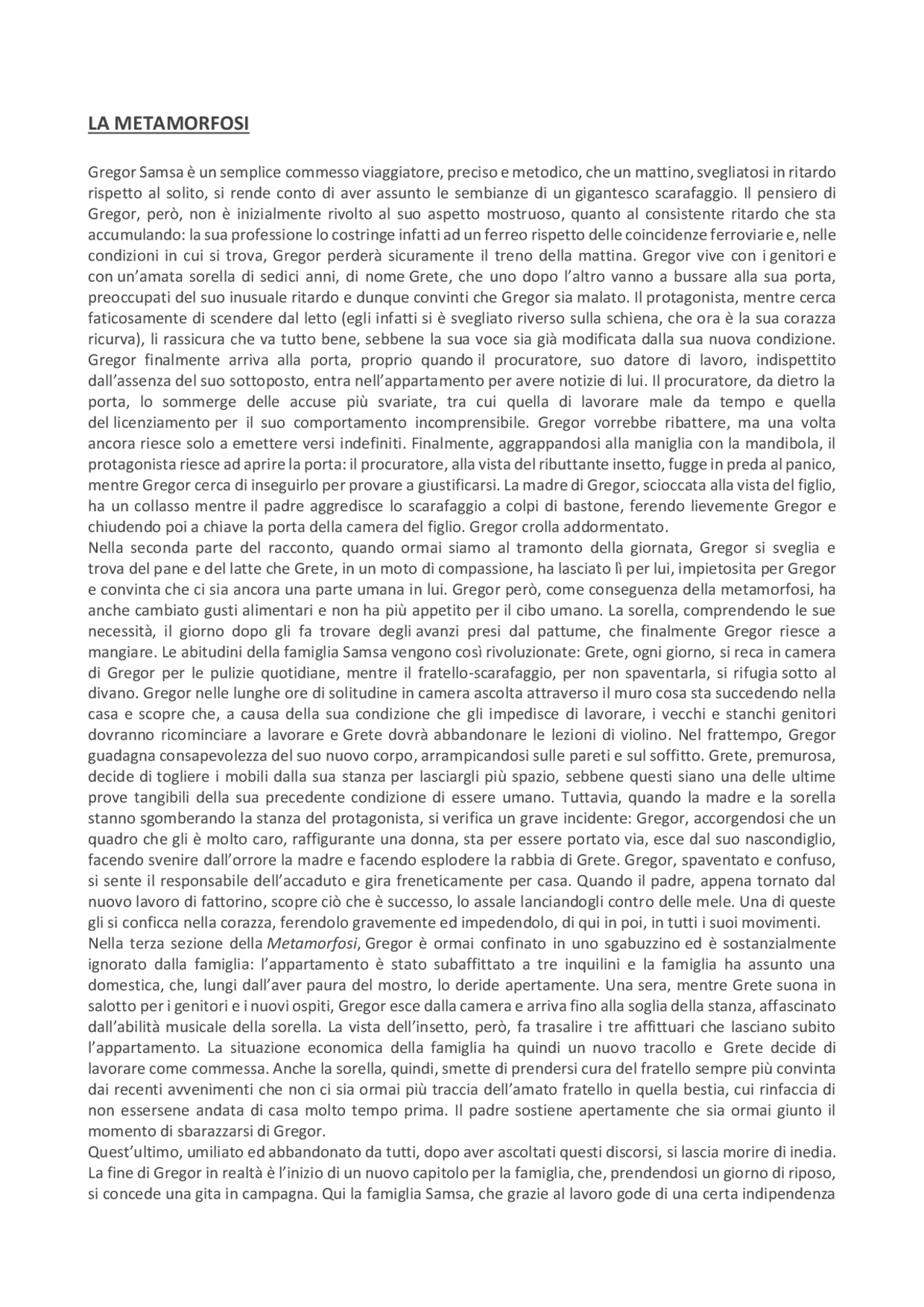 Riassunto Opere Di Kafka Docsity